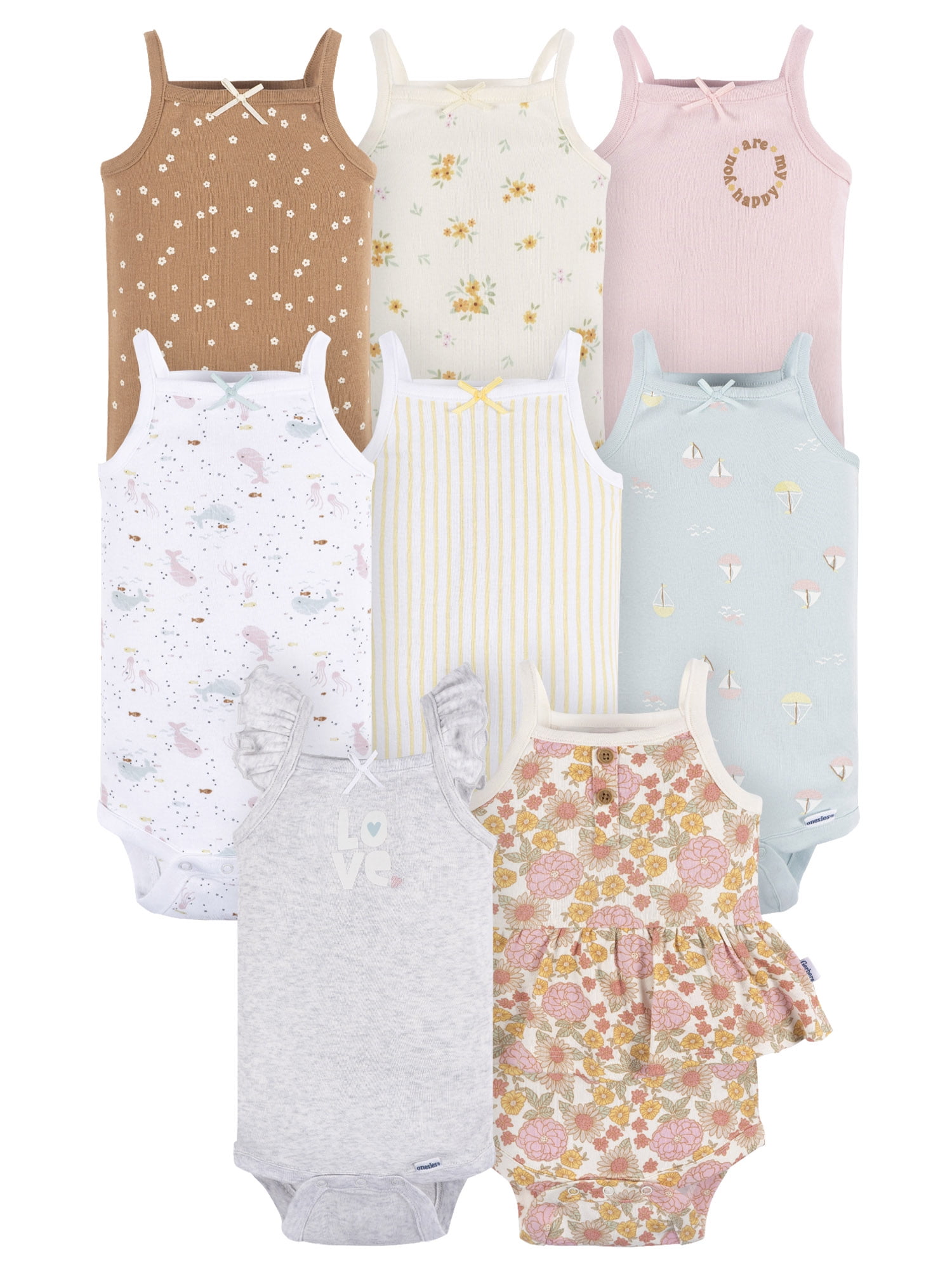 Gerber Gender Neutral 8-Pack Bodysuits, Sizes Newborn - 24 Months ...
