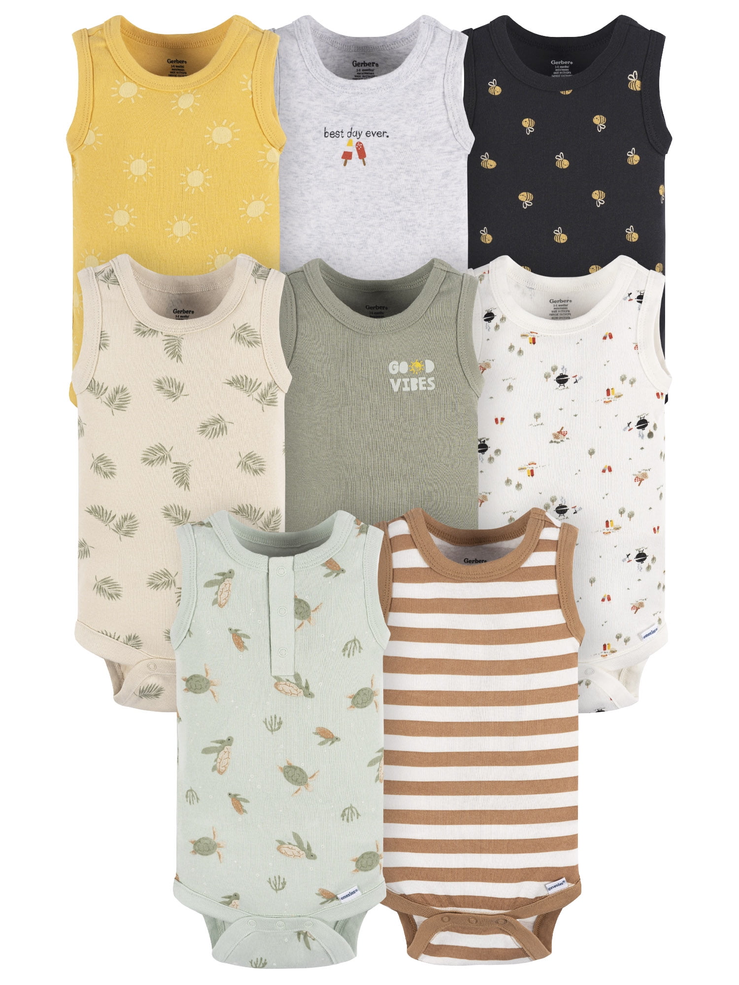 Gerber Gender Neutral 8-Pack Bodysuits, Sizes Newborn - 24 Months ...