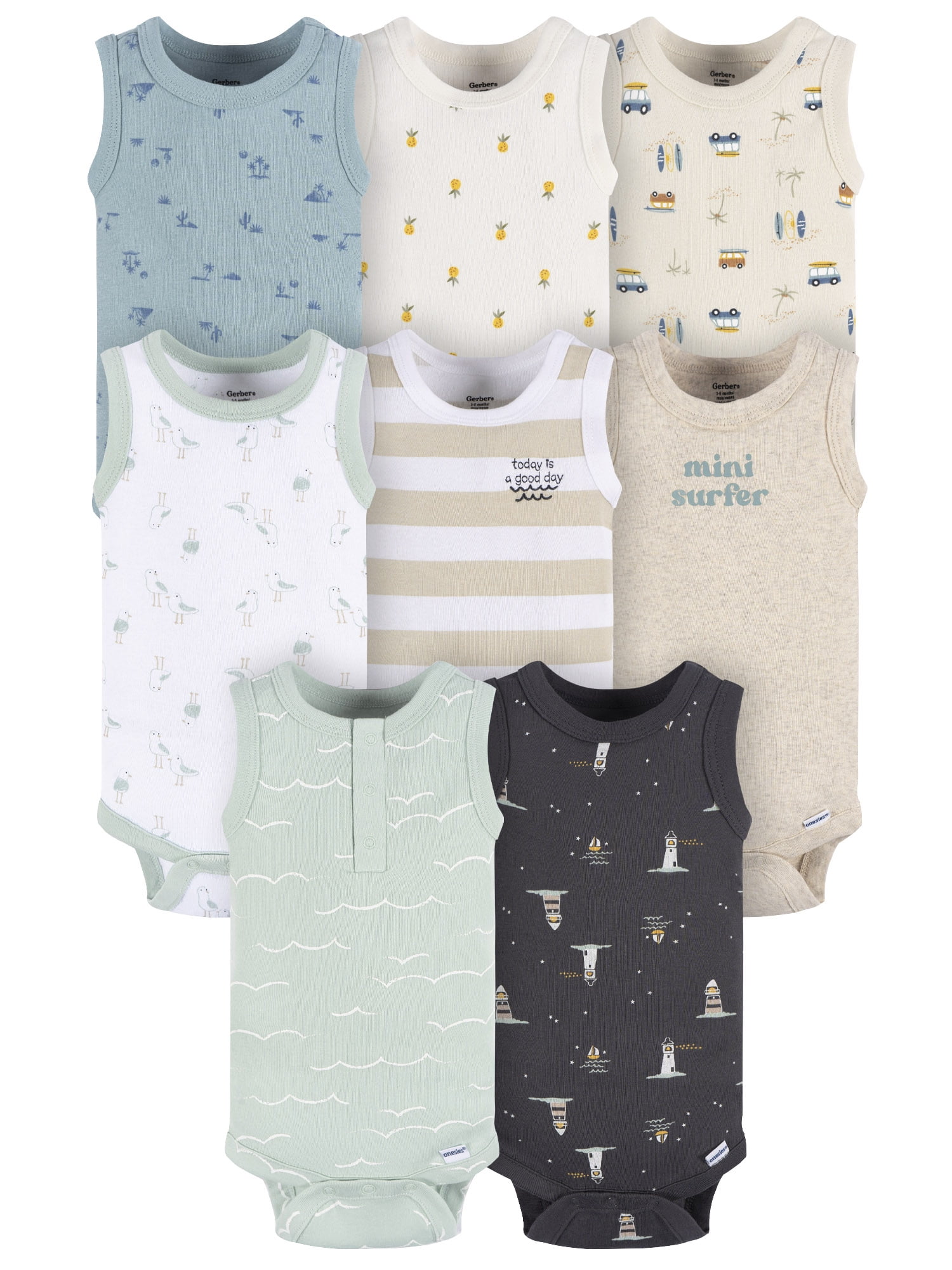 Gerber Gender Neutral 8-Pack Bodysuits, Sizes Newborn - 24 Months ...