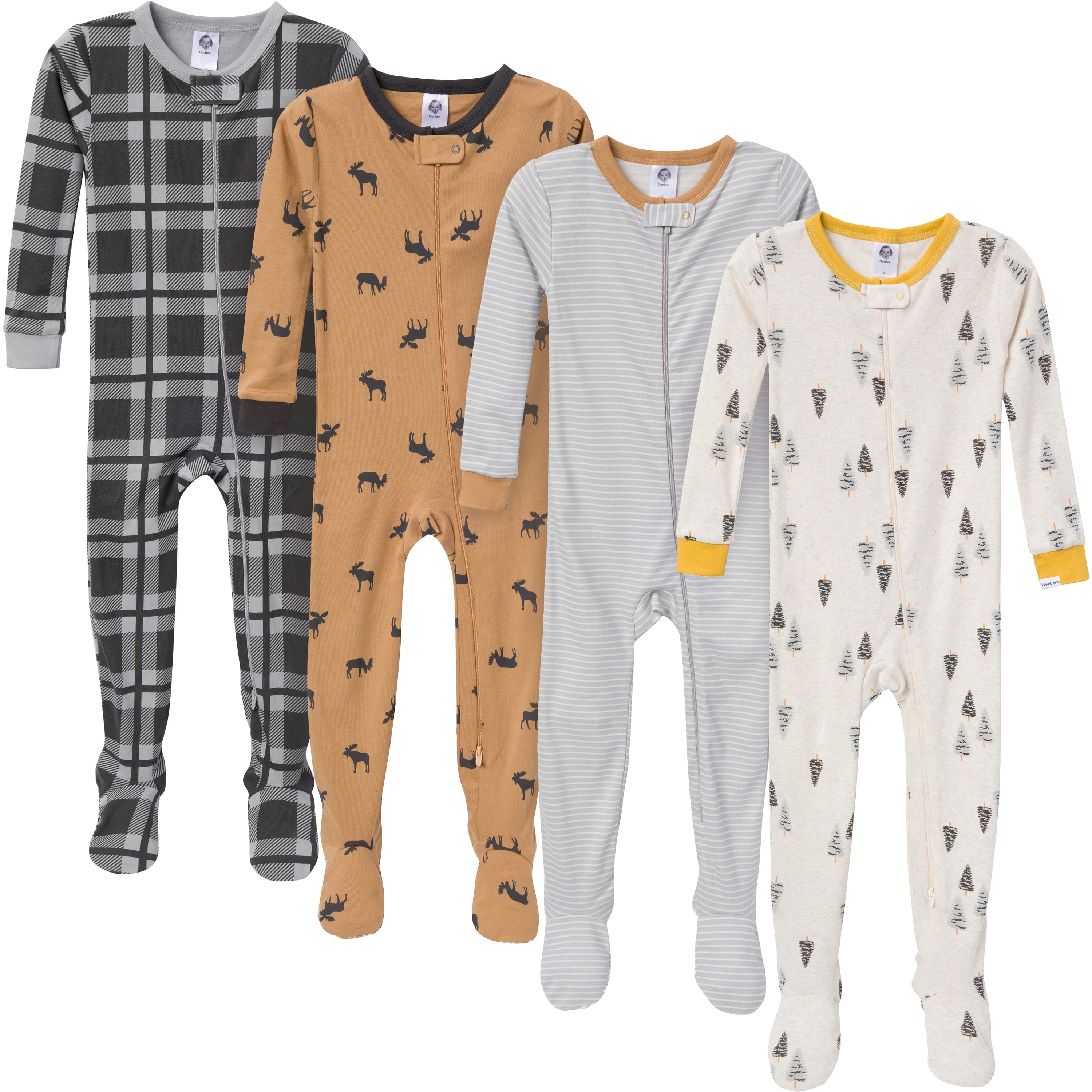 Gerber Gender Neutral Footed One-Piece Pajamas, 4-Pack, Sizes 0/3 ...