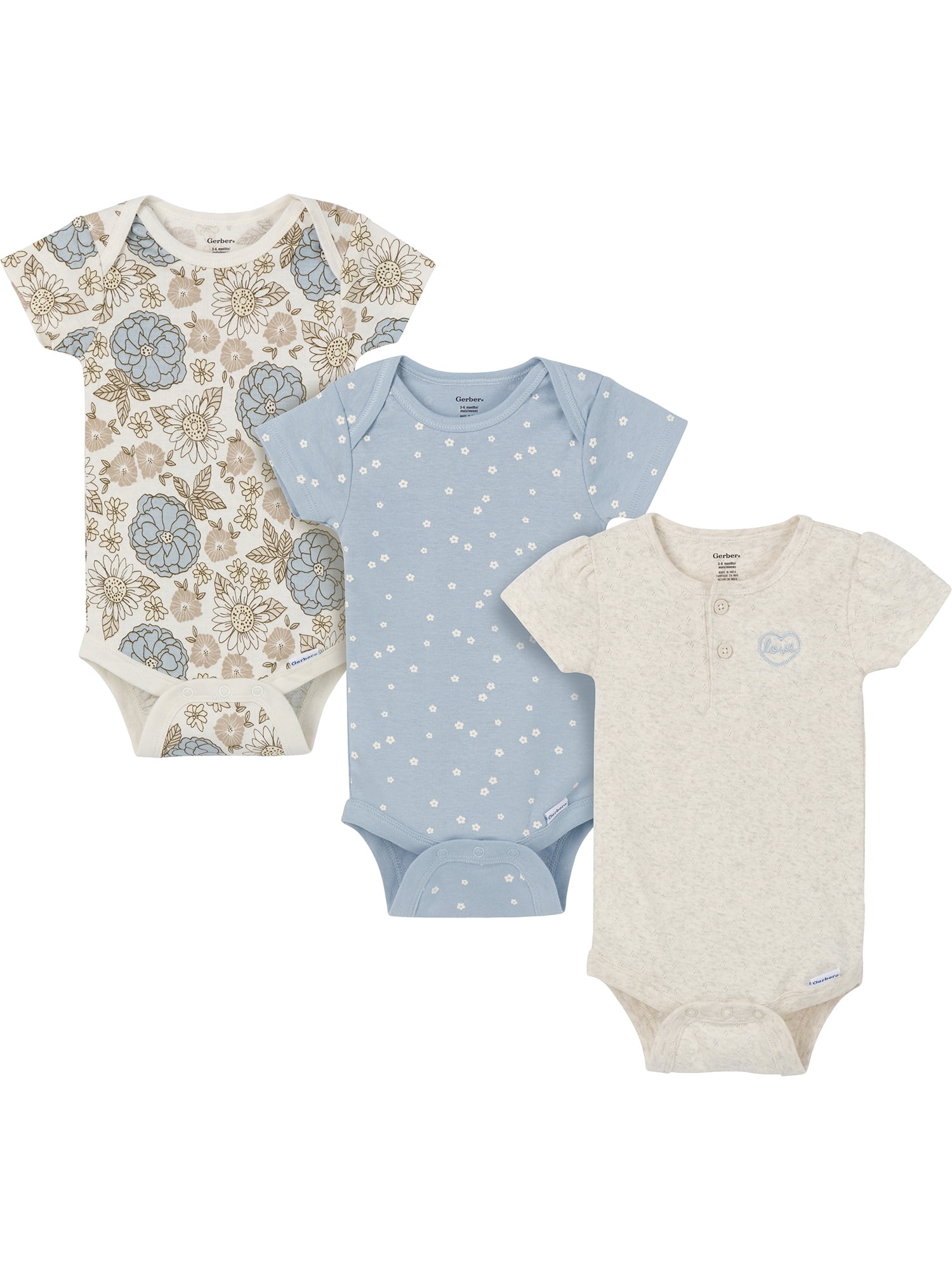 Gerber Gender Neutral Short Sleeve Variety Onesies, 3-Pack, Sizes ...