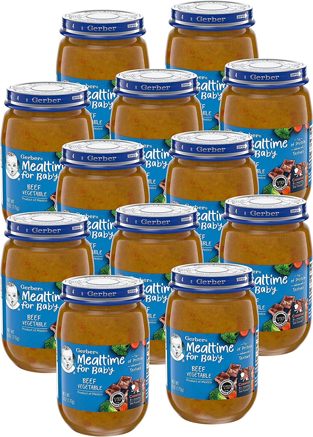 Gerber Purees Meat Blend Meals, Stage 3 Vegetable Beef Baby Food, 6 oz ...