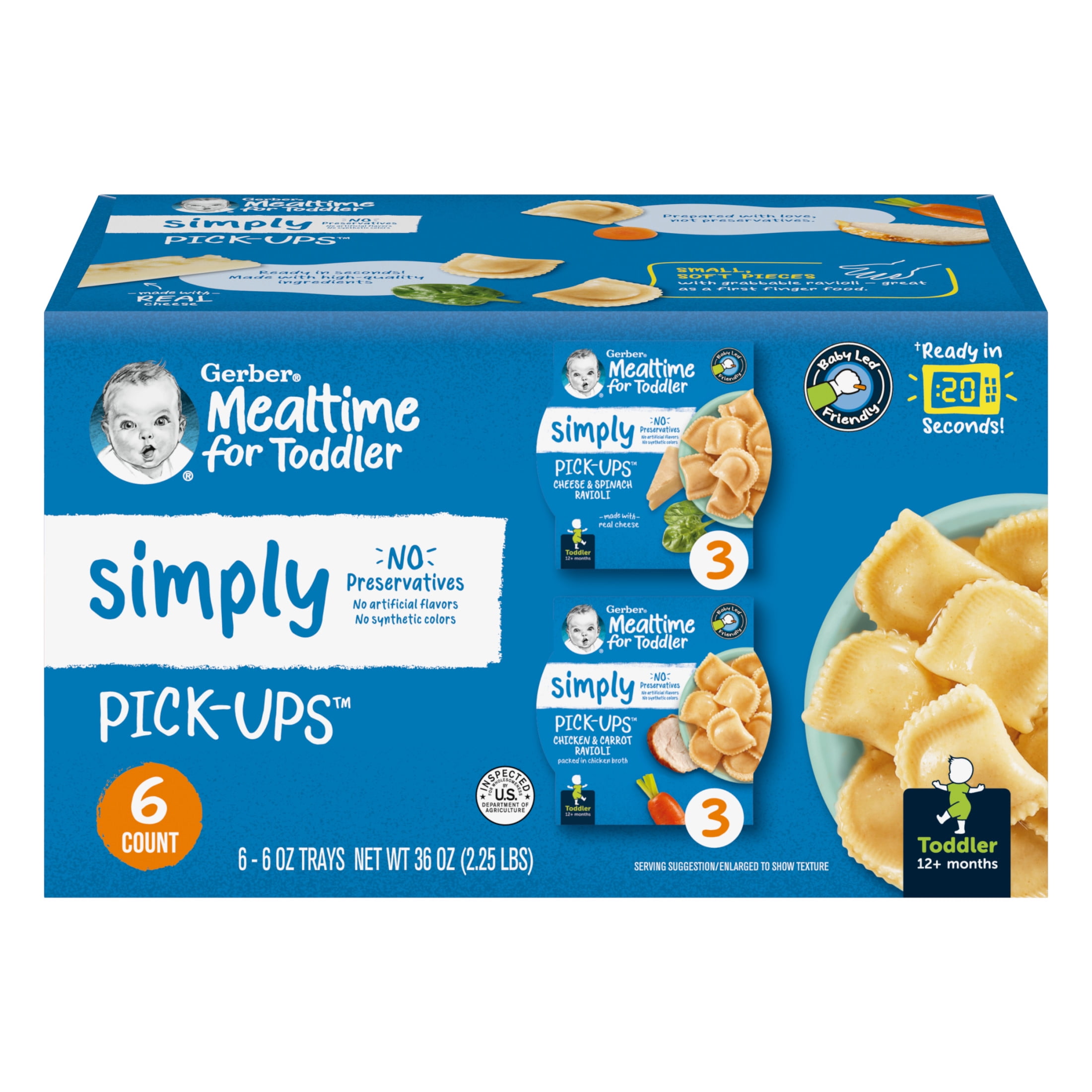 Gerber Mealtime for Toddler, Pick-Ups, Ravioli Multipack, 6 oz Tray ...