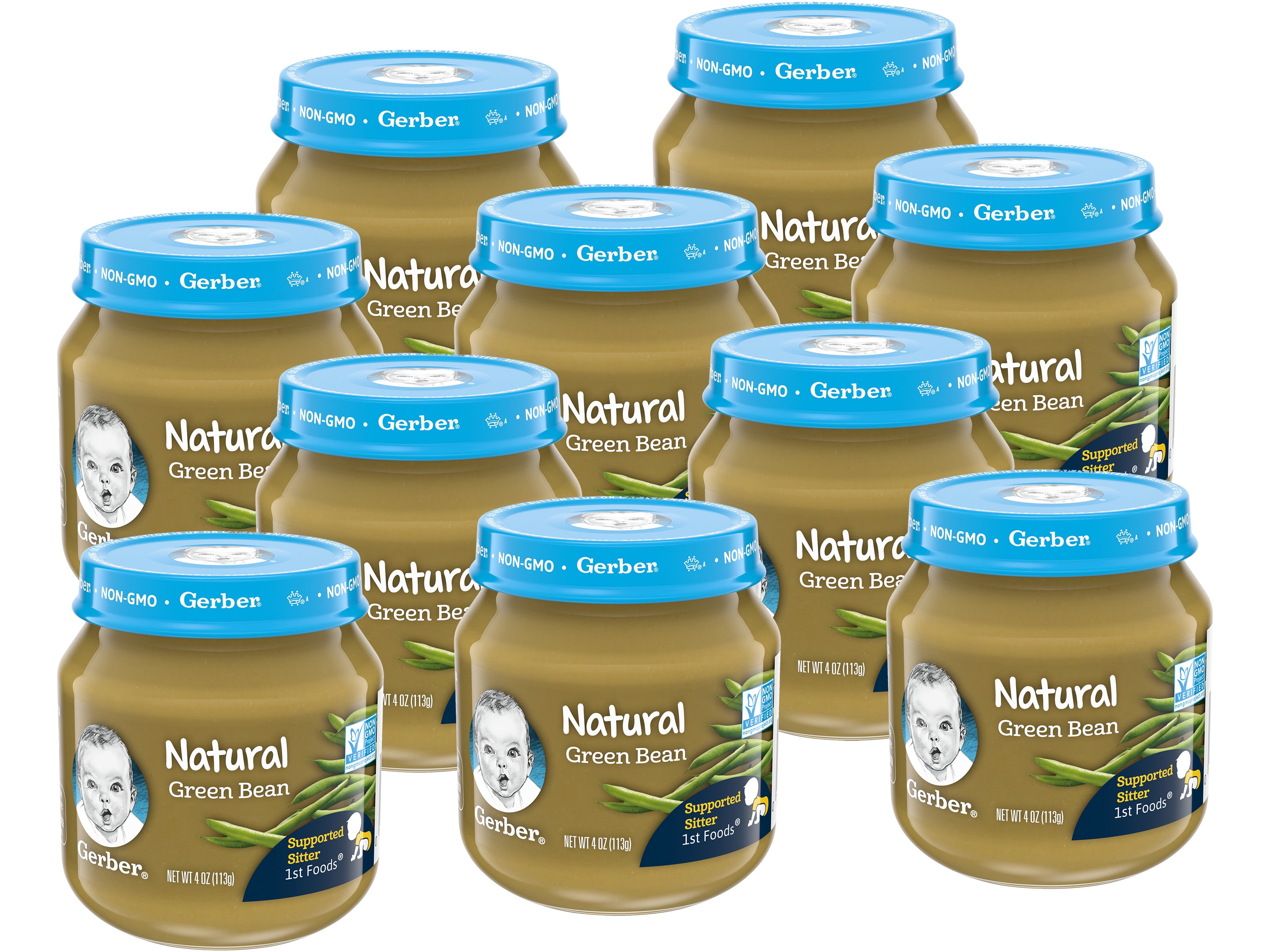 Gerber Natural Stage 1 Green Bean Puree Baby Food, 4oz Jar, 10 Pack ...