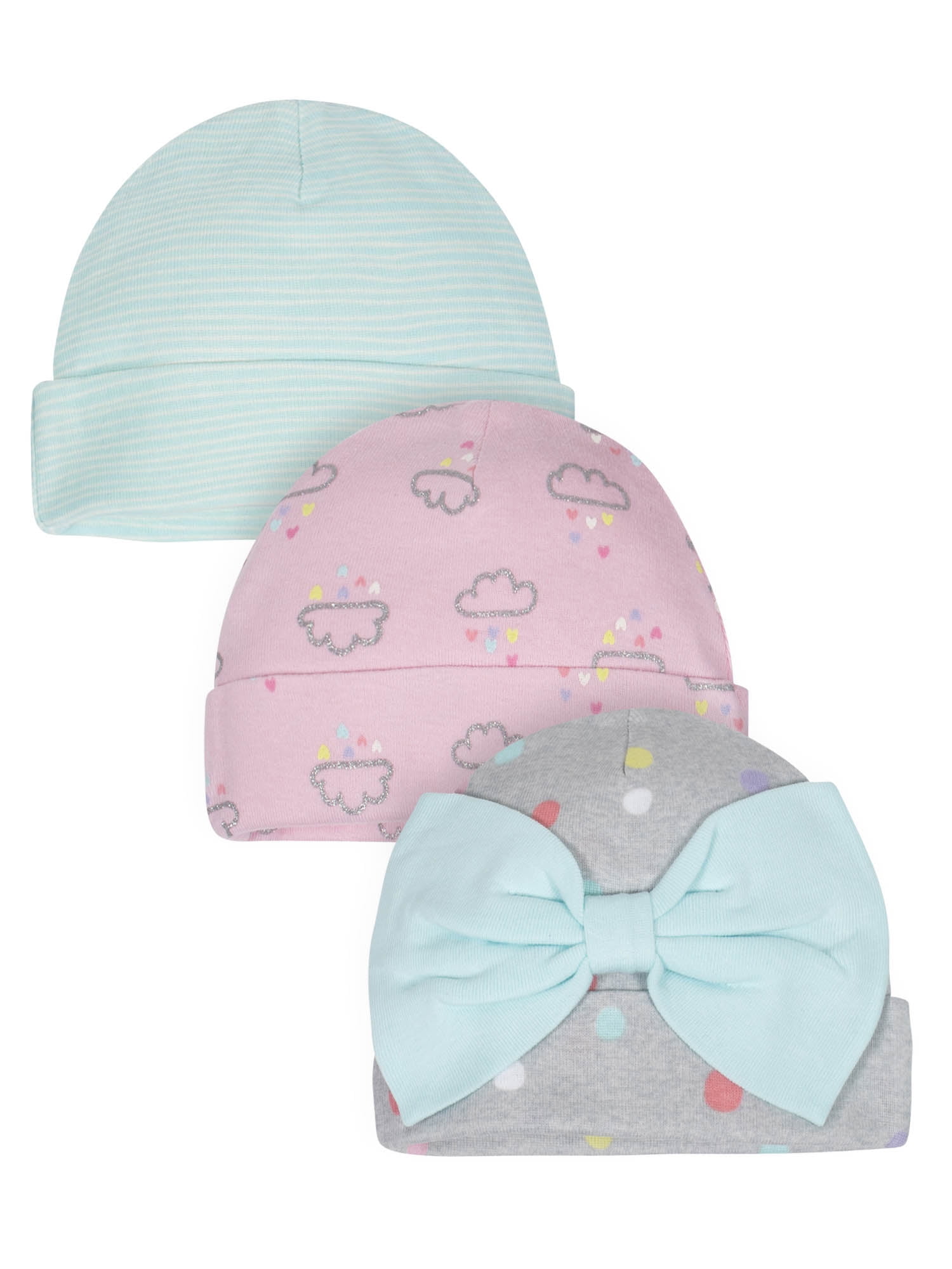 Gerber Organic Cotton Ribbed Caps, 3Pk (Baby Girl) - Walmart.com