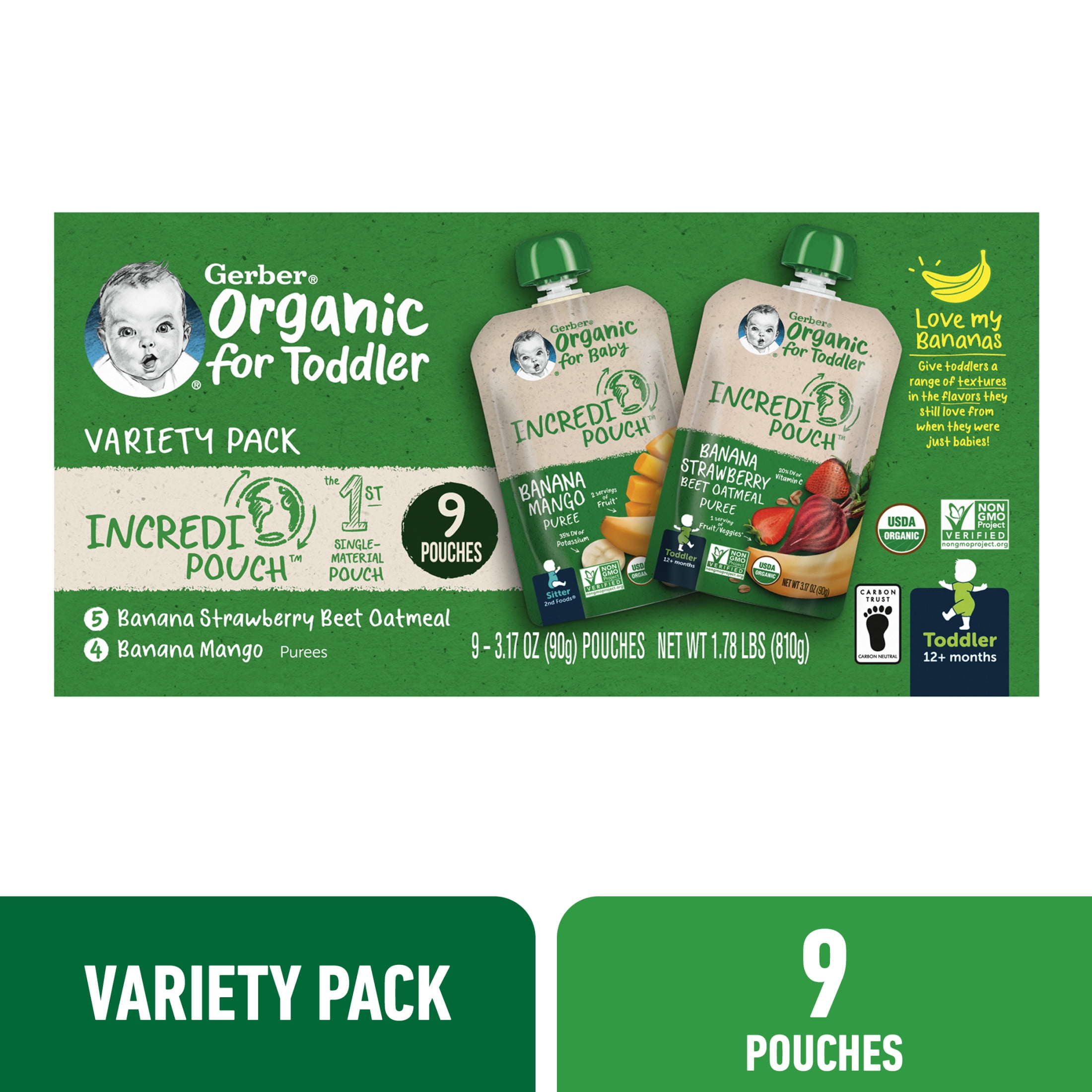 Gerber Organic Toddler Food, Banana Mango and Banana Strawberry Beet ...