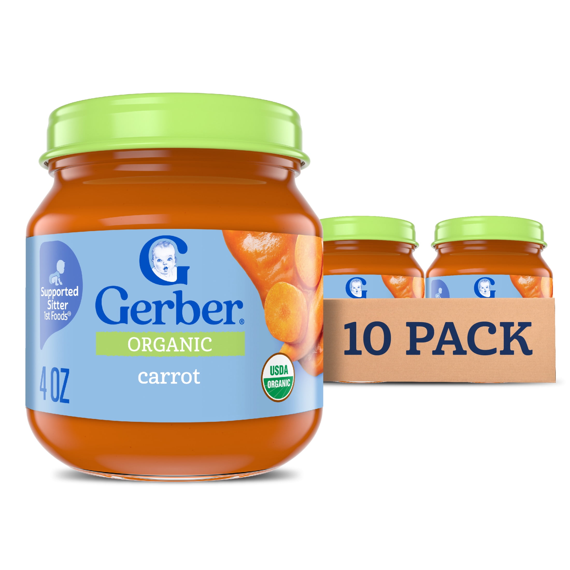 Gerber Stage 1 Baby Food, Organic Carrot Jar, Carrot Puree, Non-GMO ...