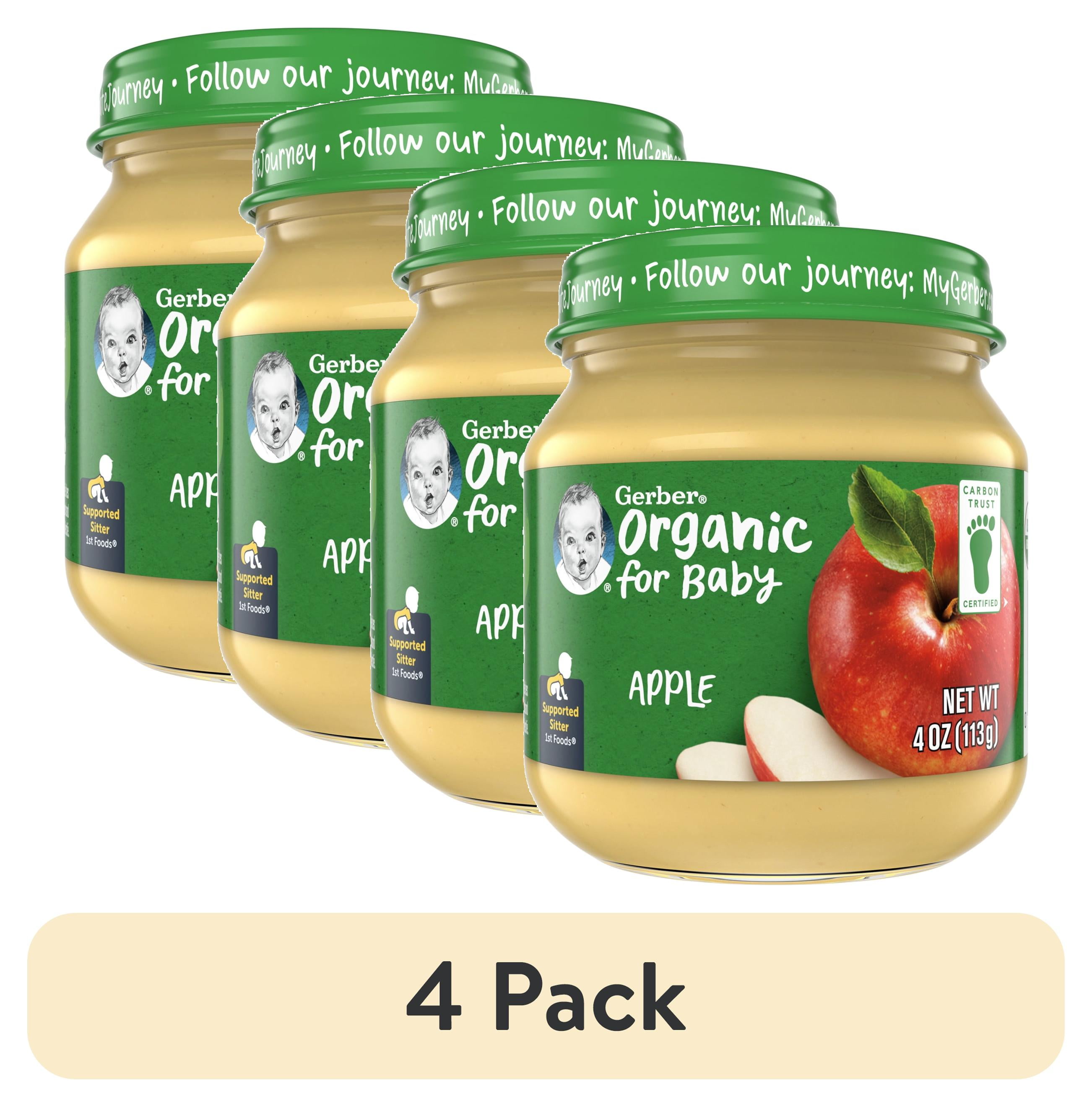 (4 pack) Gerber Stage 1 Baby Food, Organic Apple Jar, Fruit Puree, Non ...