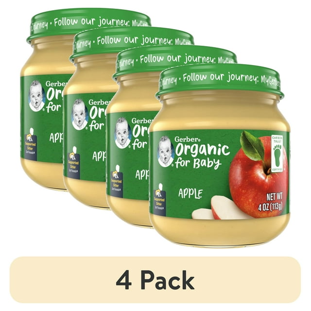 (4 pack) Gerber Stage 1 Baby Food, Organic Apple Jar, Fruit Puree, Non ...