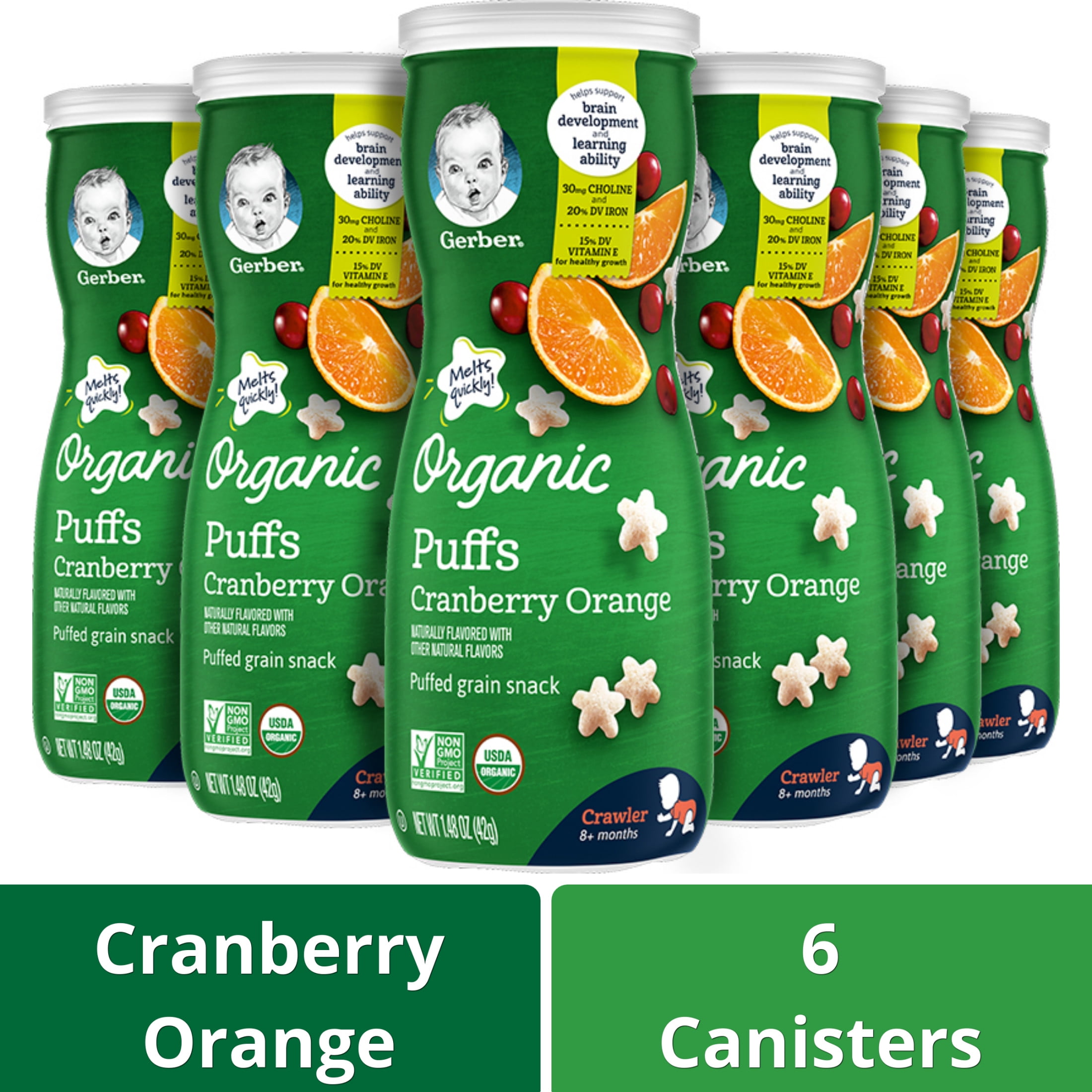 Gerber 2nd Foods Organic for Baby Grain & Grow Puffs, Cranberry Orange ...