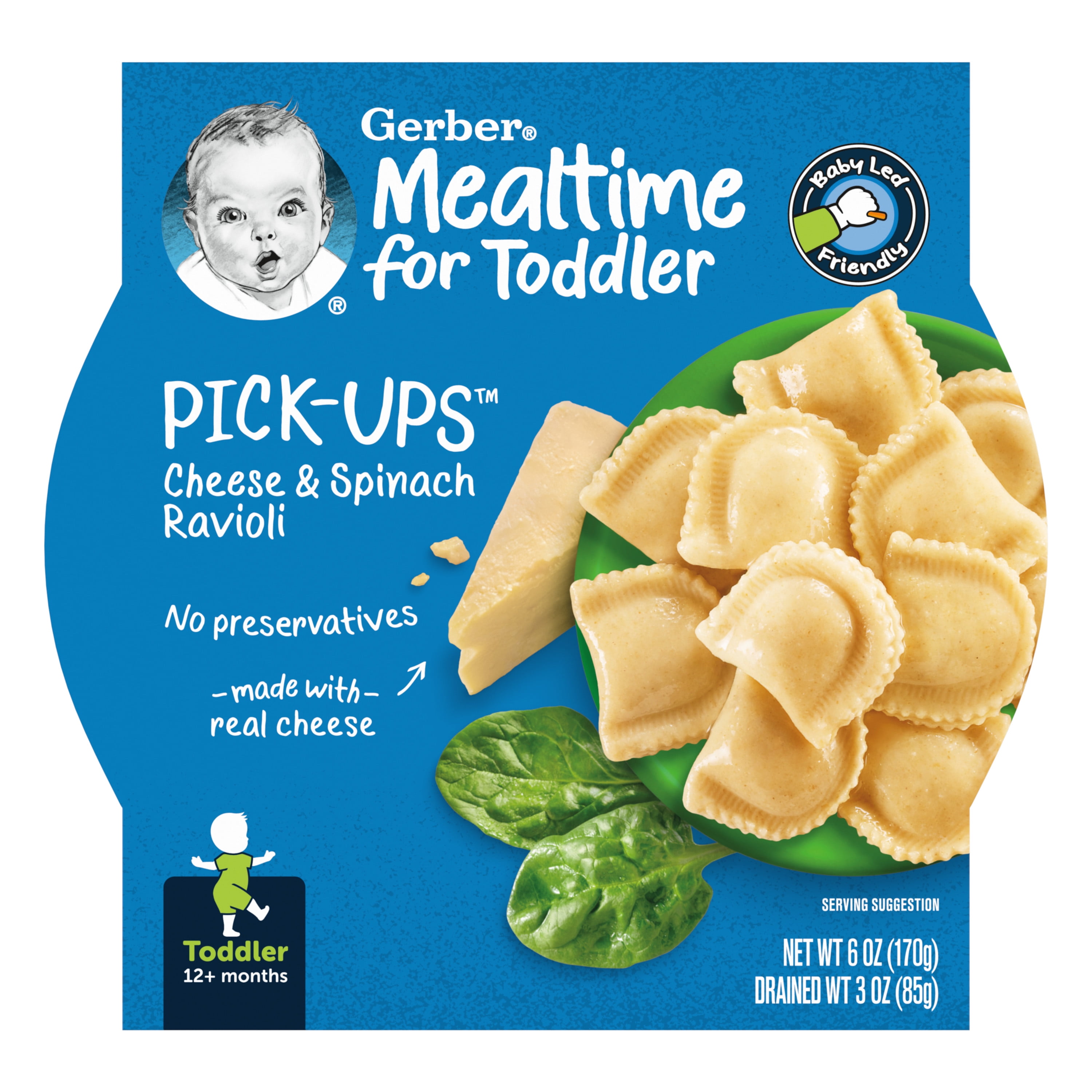 (4 pack) Gerber Mealtime for Toddler, Pick-Ups, Cheese & Spinach ...
