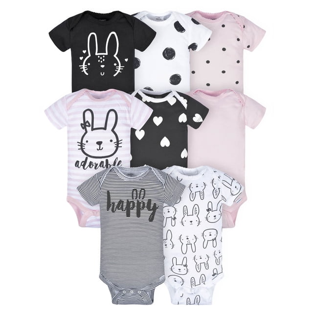 Gerber 8-Pack Multi-design Short Sleeve Cotton Onesies Bodysuits for ...