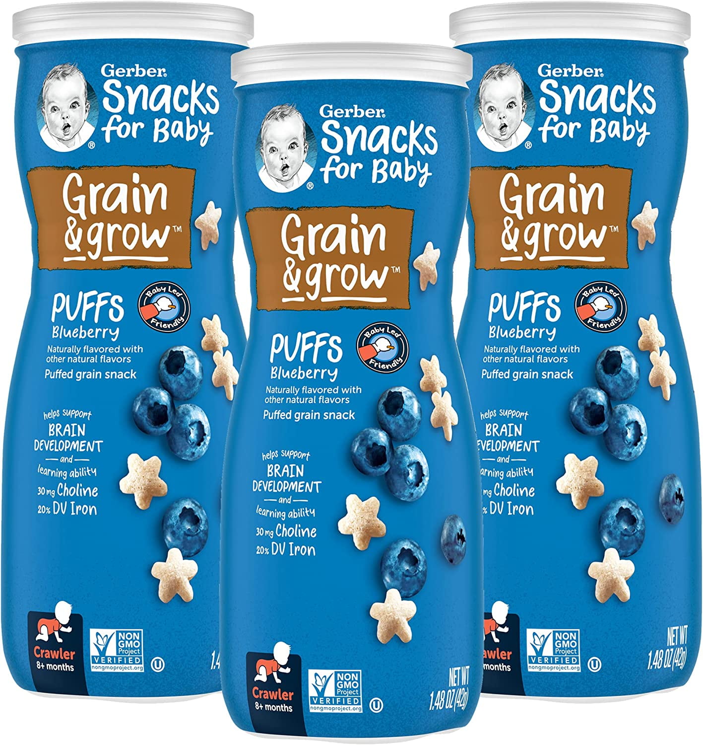 Gerber Baby Cereal Puffs, Grain & Grow, Blueberry, Crawler Food, 1.48 ...