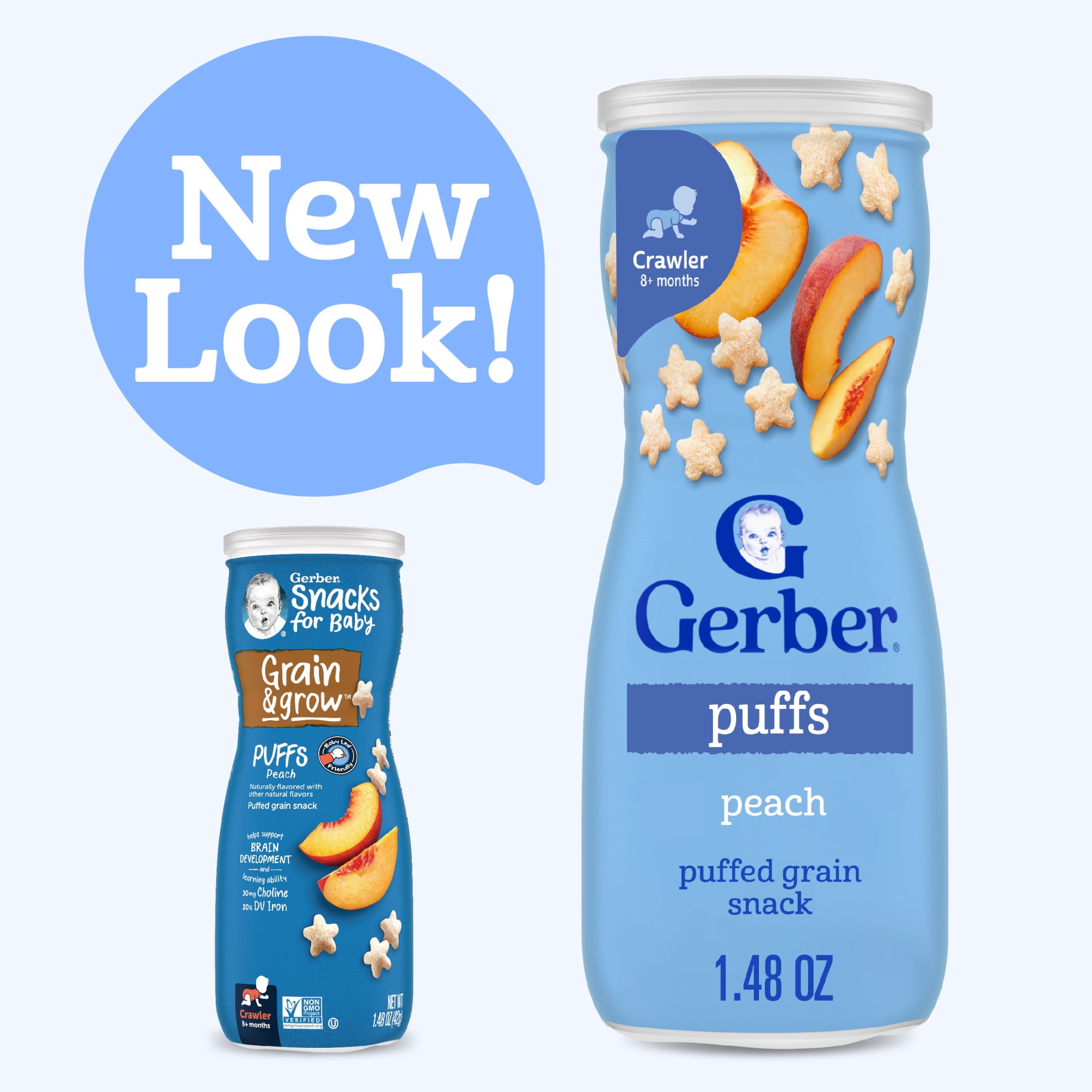 Gerber Snacks for Baby Grain & Grow Puffs, Peach, 1.48 oz Canister (6 ...