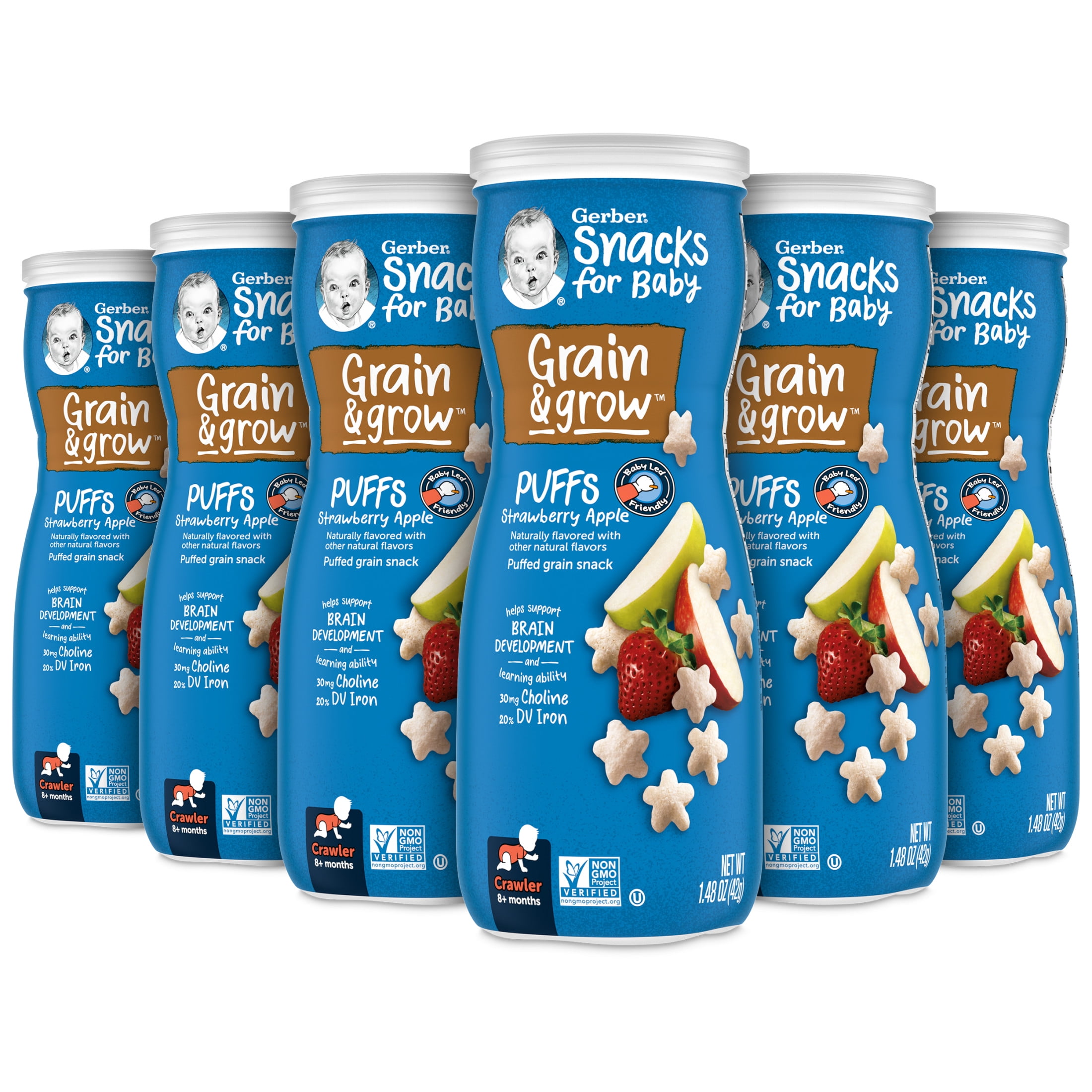 Gerber Snacks for Baby Grain & Grow Puffs, Strawberry Apple, 1.48 oz ...
