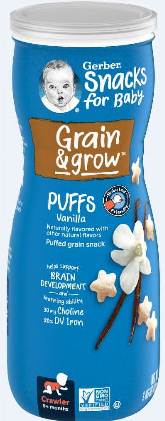 Gerber Snacks for Baby Grain & Grow Puffs, Vanilla, 1.48 oz Canister ...