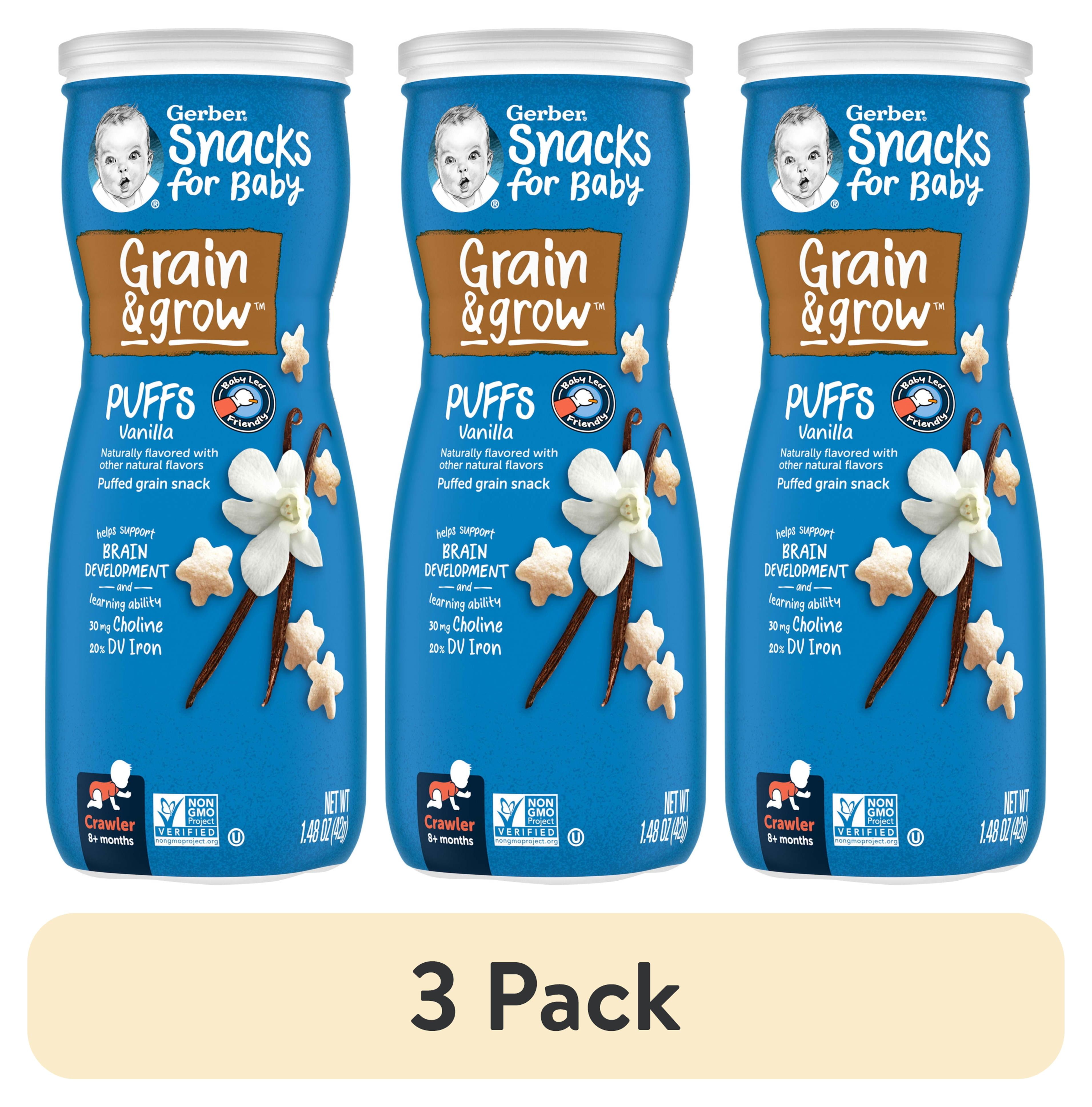 (3 pack) Gerber Snacks for Baby Grain & Grow Puffs, Vanilla, 1.48 oz ...
