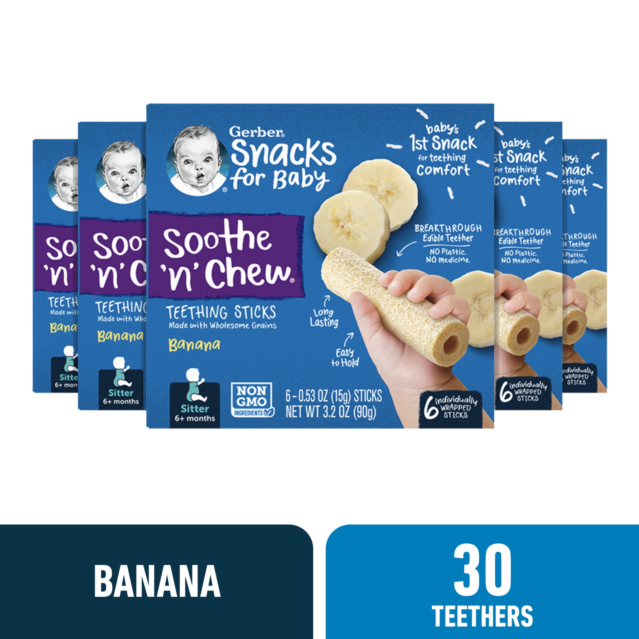 Gerber Snacks for Baby Soothe n Chew Teething Sticks Banana, 0.53 oz ...
