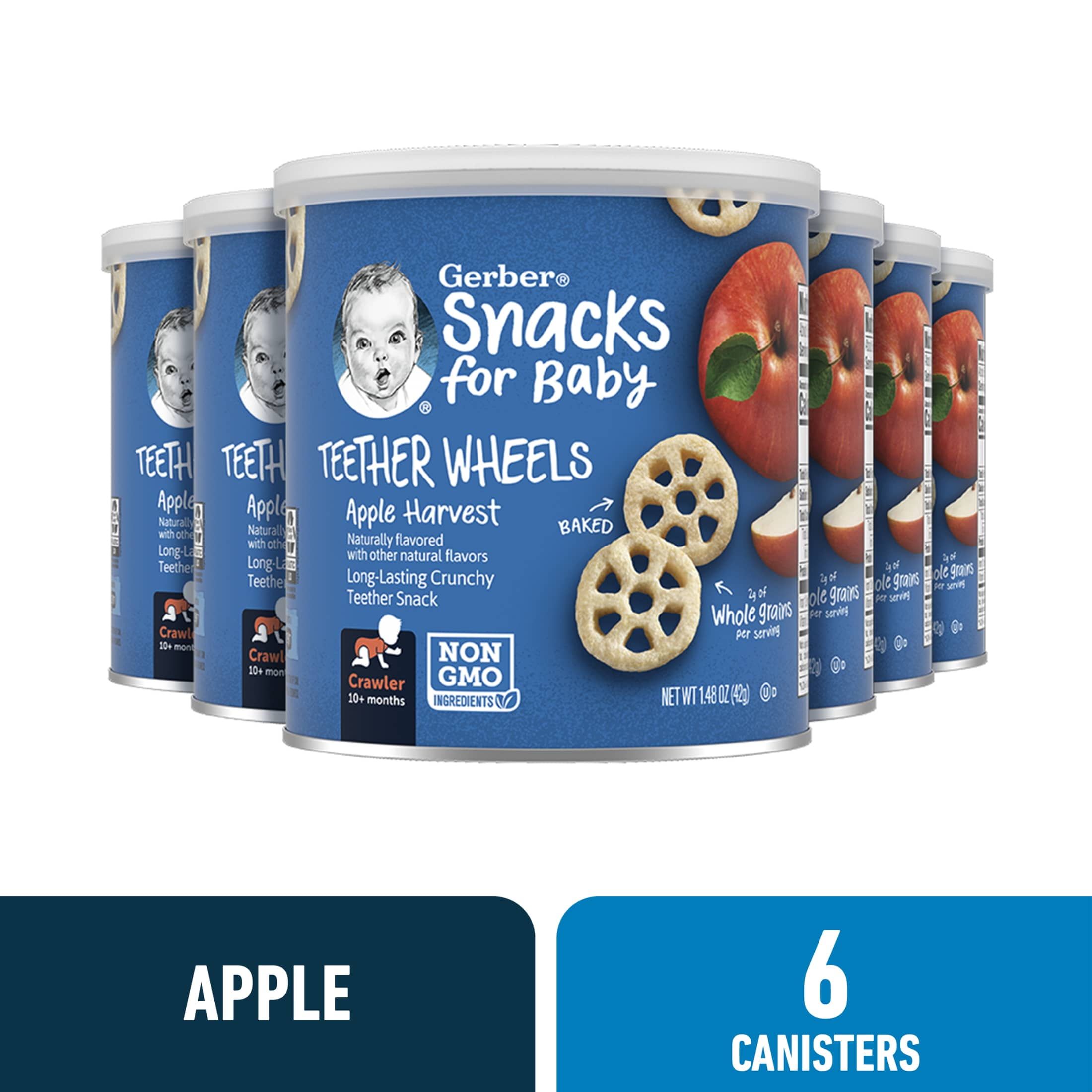 Gerber Snacks for Baby Teether Wheels, Apple Harvest, 1.48 oz Canister ...