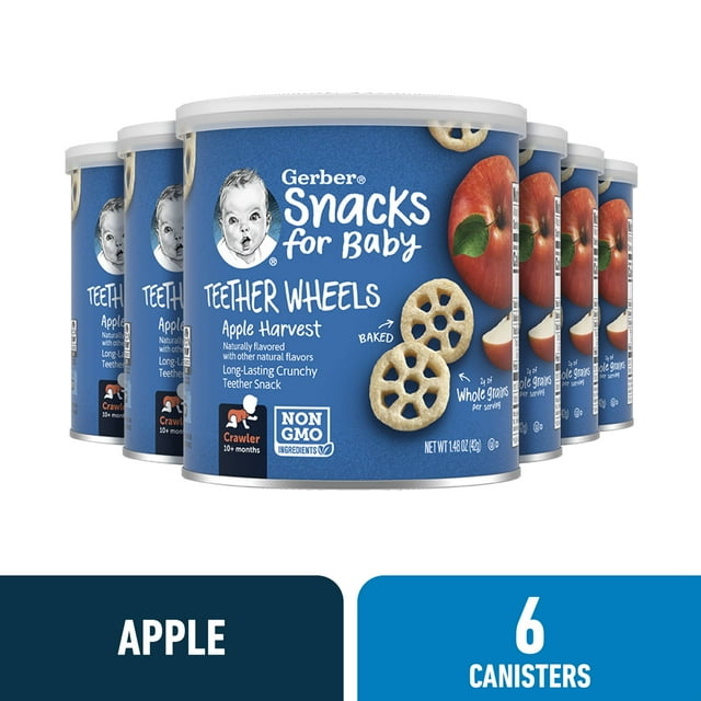 Gerber Snacks for Baby Teether Wheels, Apple Harvest, 1.48 oz Canister ...