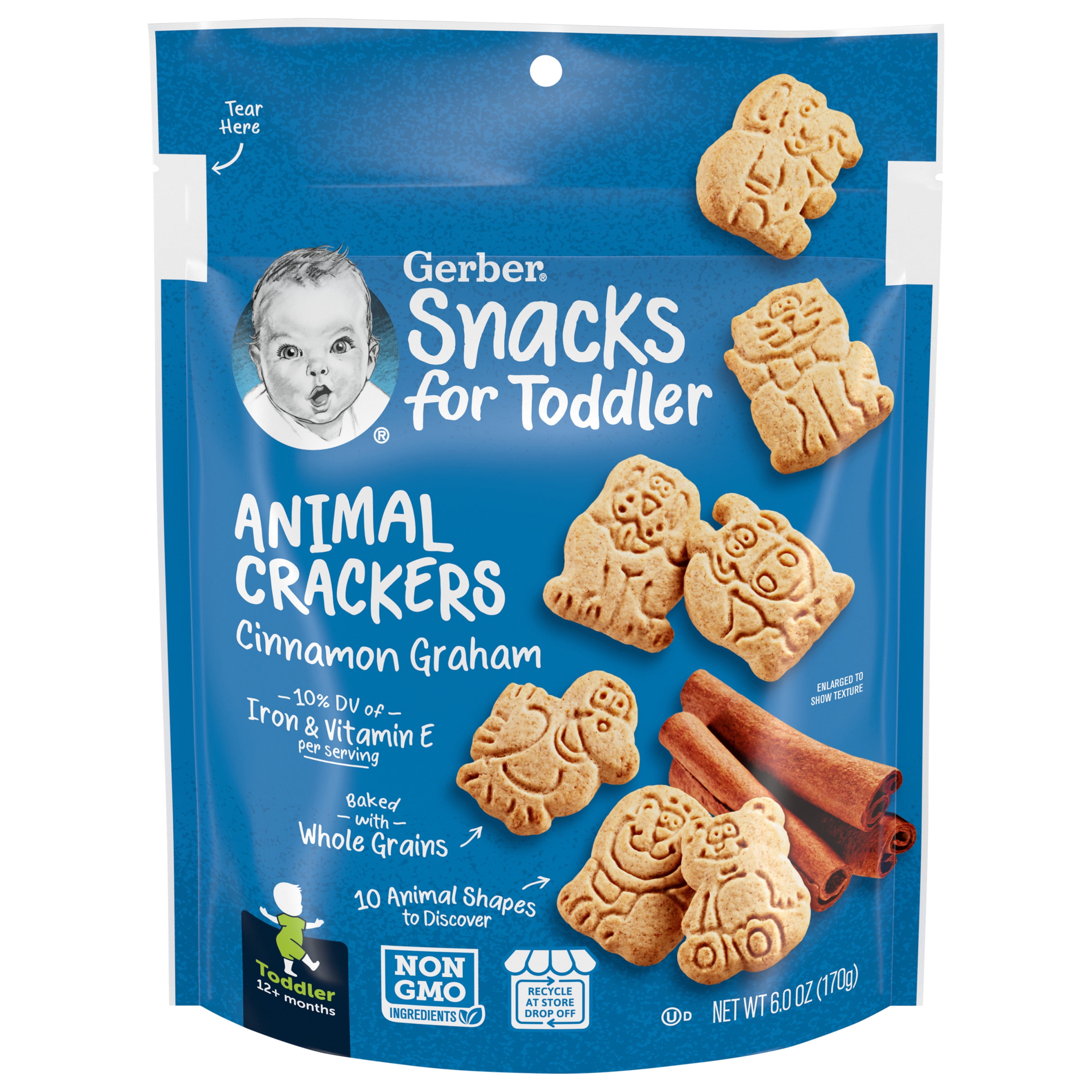 Gerber Snacks for Toddler Animal Crackers , Cinnamon Graham Crackers, 6 ...