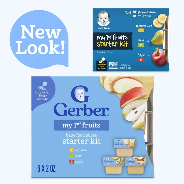 Gerber My 1st Fruits Starter Kit, Baby Food Puree, 2 oz Tubs, Variety ...