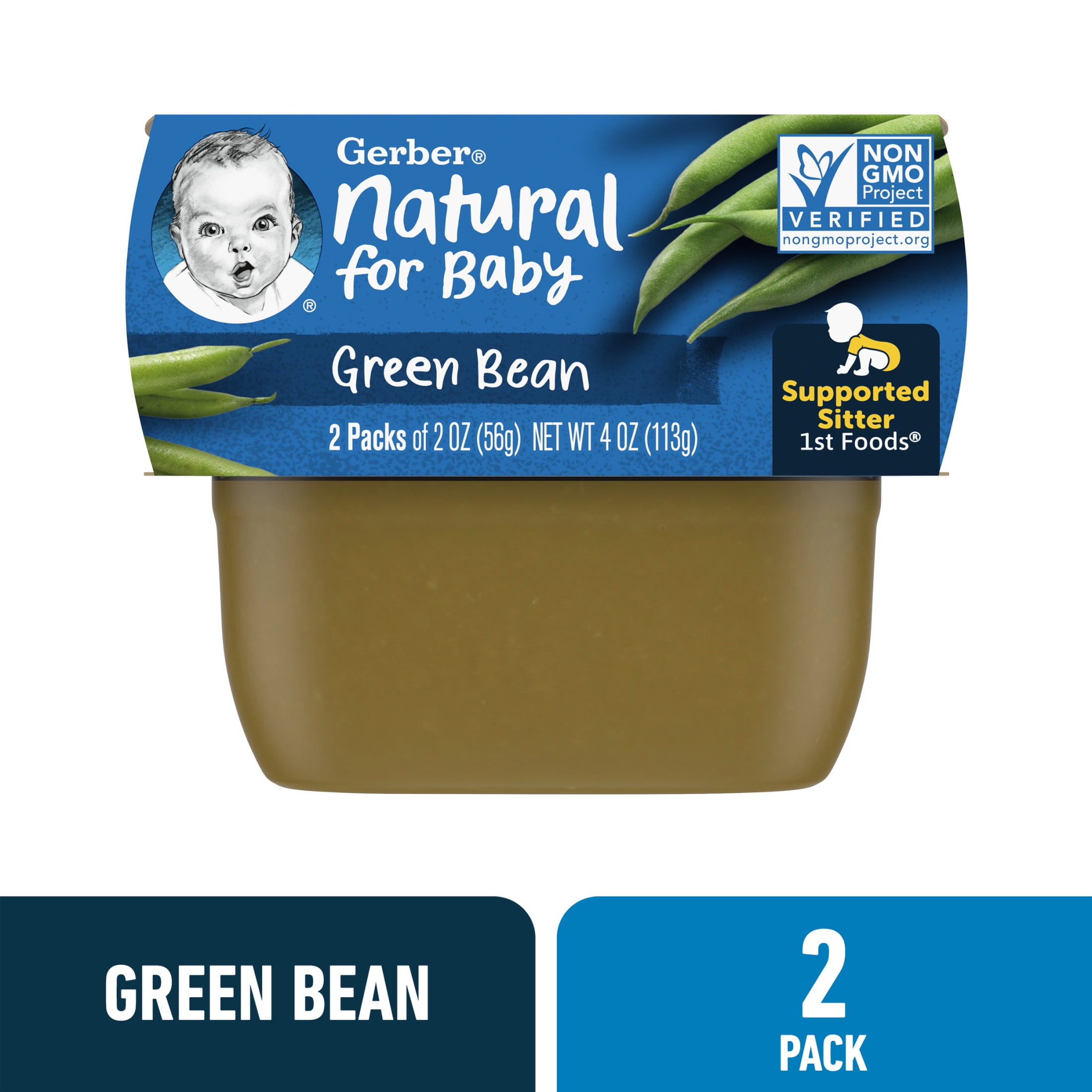 Gerber Stage 1 Baby Food, Green Bean, 2 oz Tubs (2 Pack) - Walmart.com