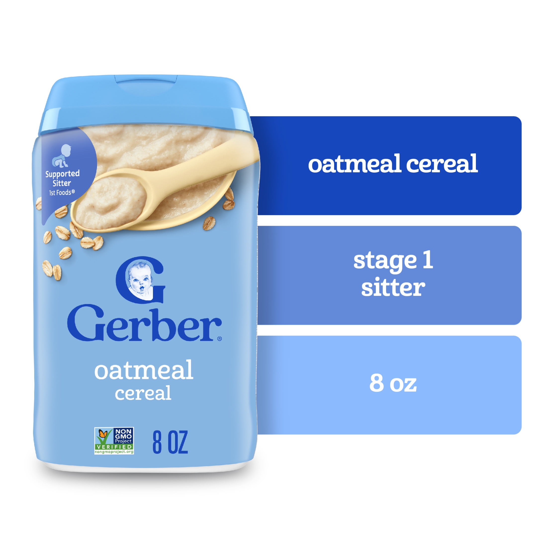 Gerber Baby Oatmeal Cereal, Stage 1 Infant Food with 8g Whole Grains, 8 ...