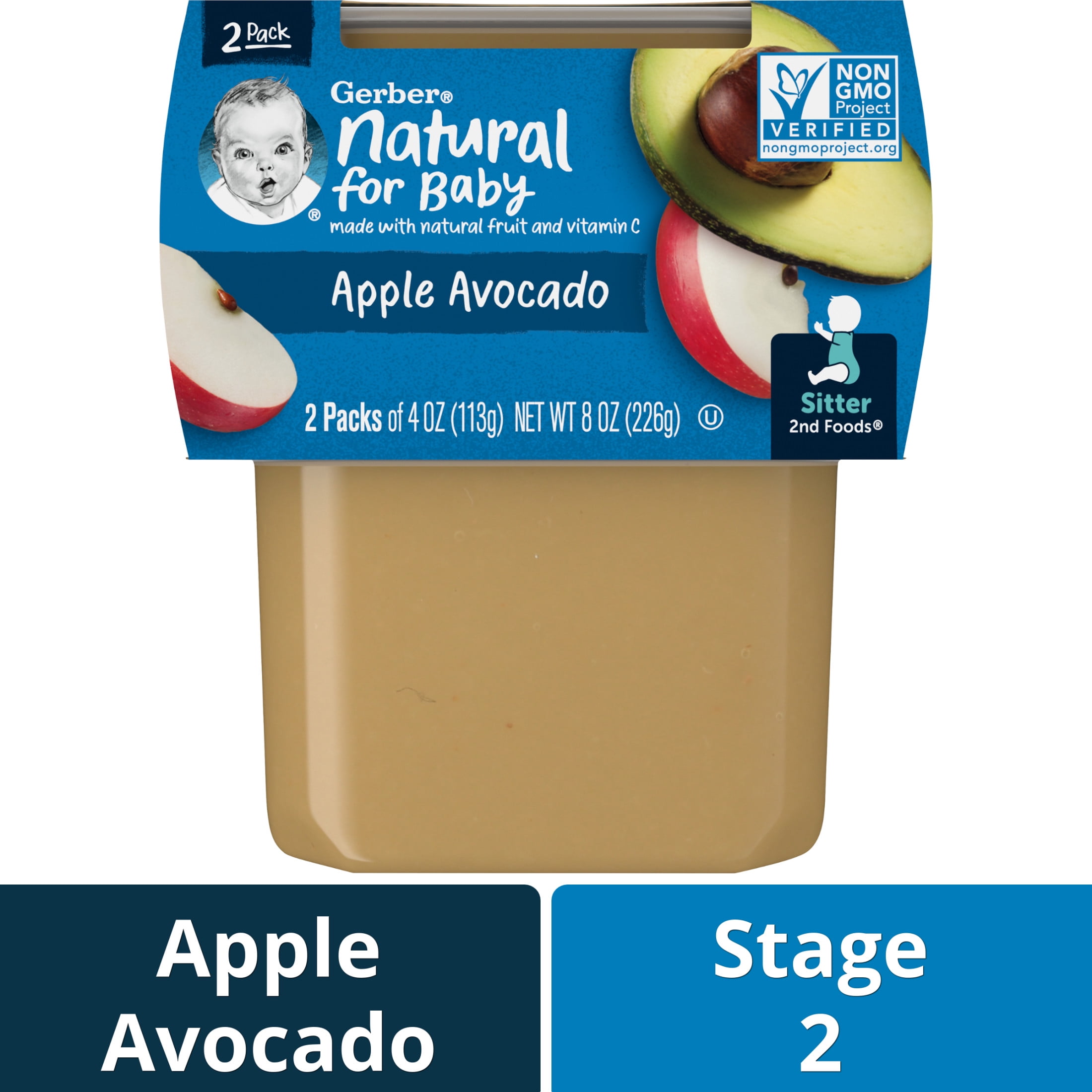 Gerber Stage 2 Baby Food Apple Avocado, 4 oz Tubs (2 pack) - Walmart.com