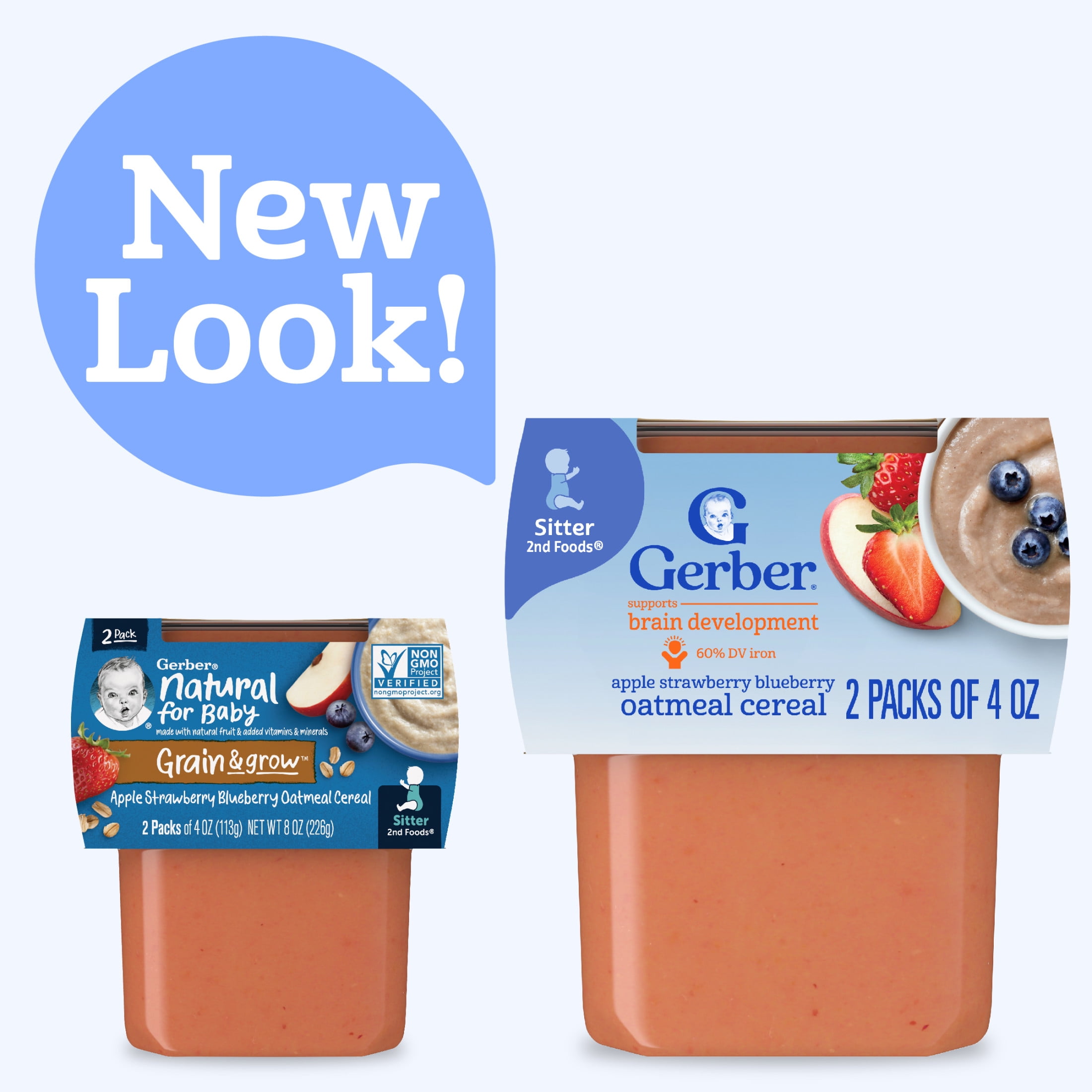 Gerber Stage 2 Baby Food, Apple Strawberry Blueberry Oatmeal Cereal Tub ...
