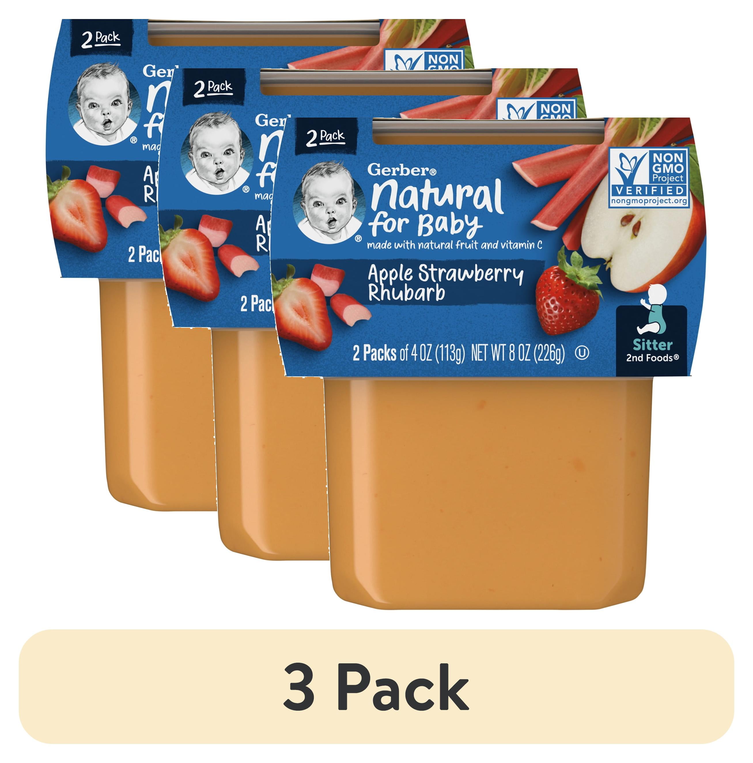 (3 pack) Gerber Stage 2 Baby Food, Apple Strawberry Rhubarb, 4 oz Tubs ...