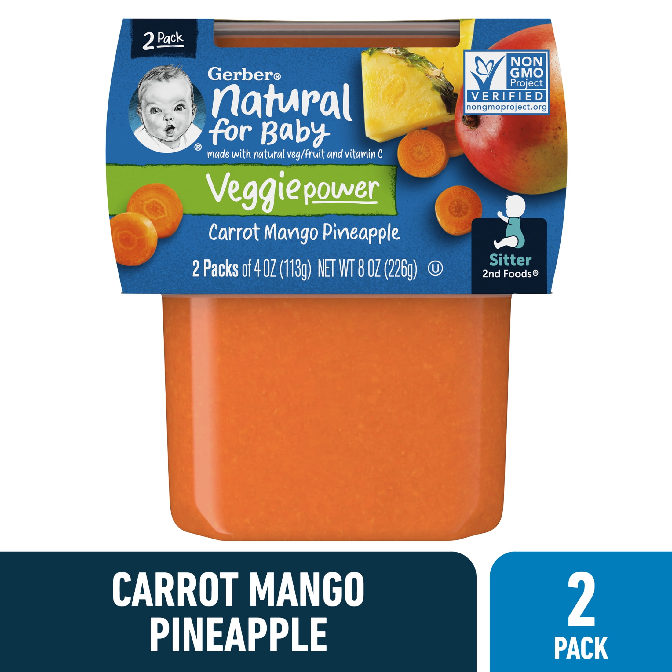 Gerber Stage 2 Baby Food, Carrot Mango Pineapple Puree, 4 oz Tubs (2 ...