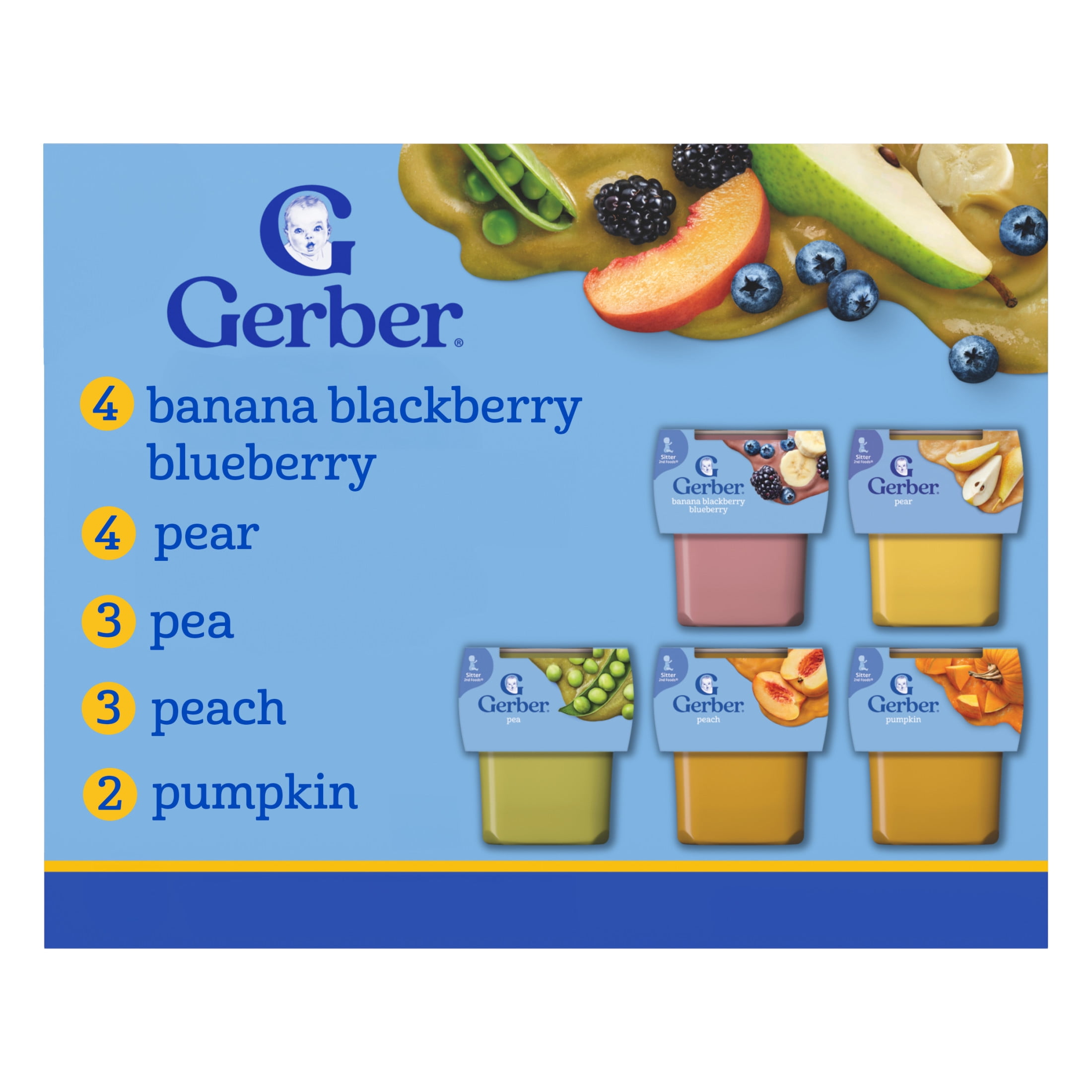 Gerber Baby Food, Stage 2 Fruit and Veggie Puree Variety Pack, 2 oz ...