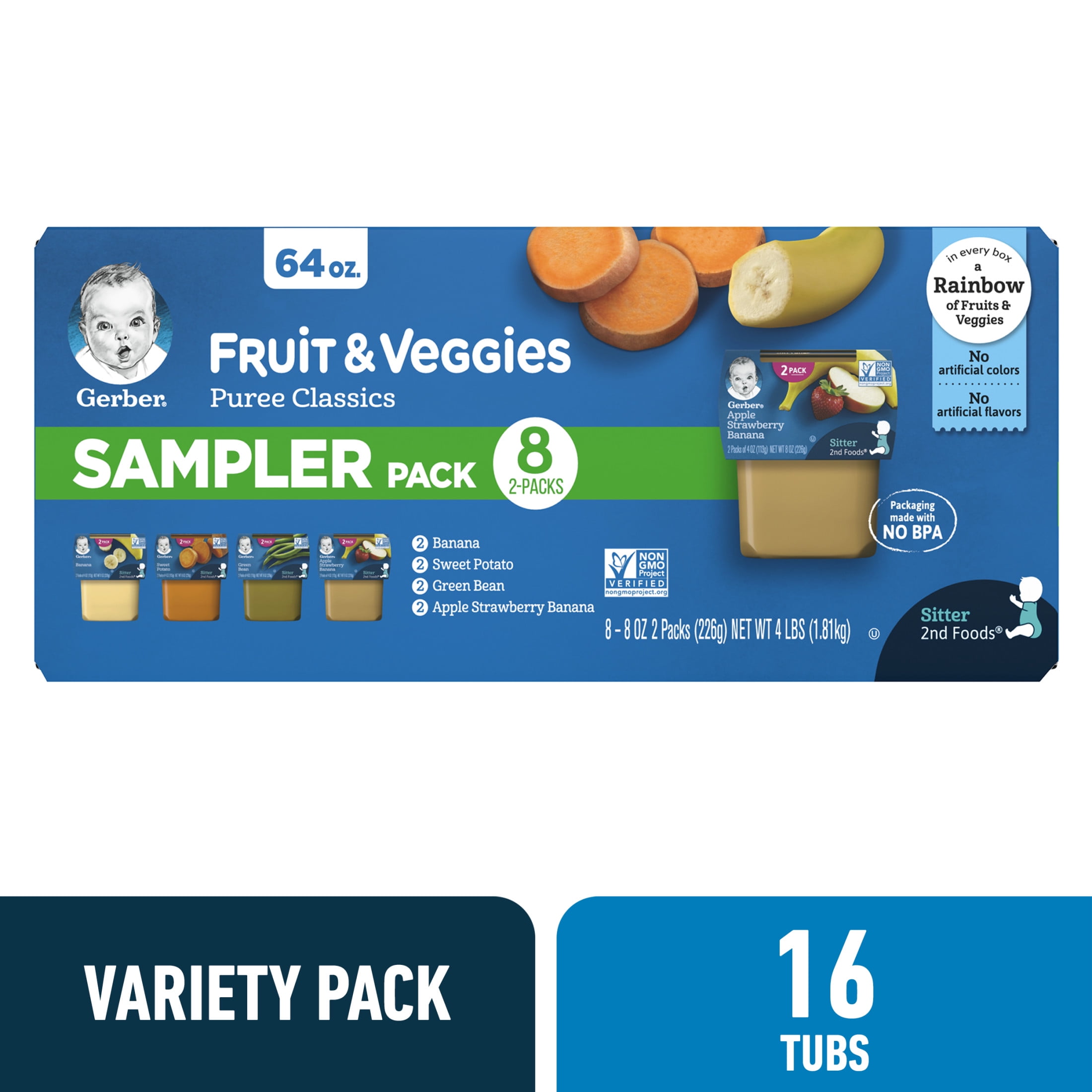 Gerber Stage 2 Baby Food, Fruit & Veggies Puree Classics Variety Pack ...