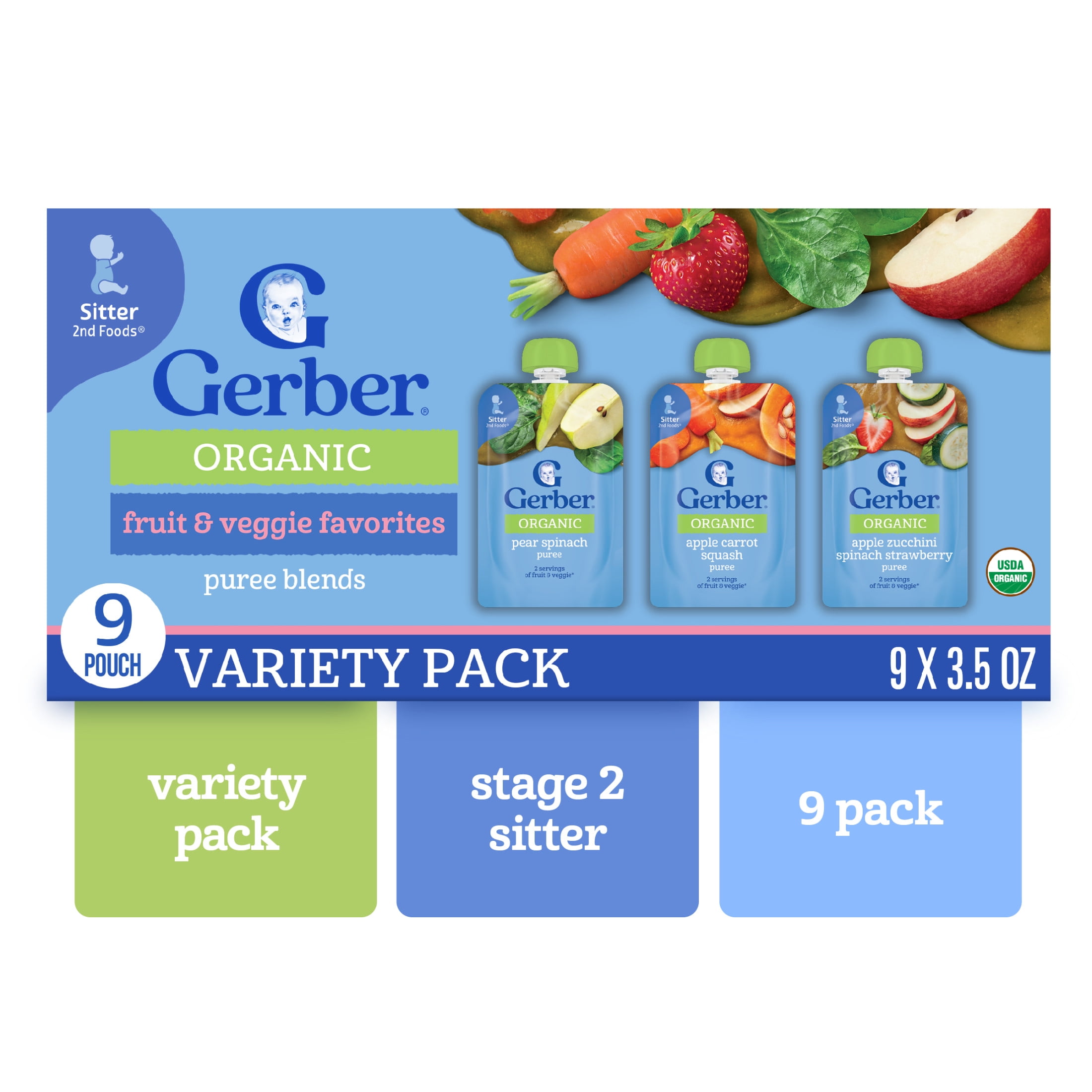 Gerber 2nd Foods Organic for Baby, Fruit & Veggie Variety Pack, 3.5 oz ...