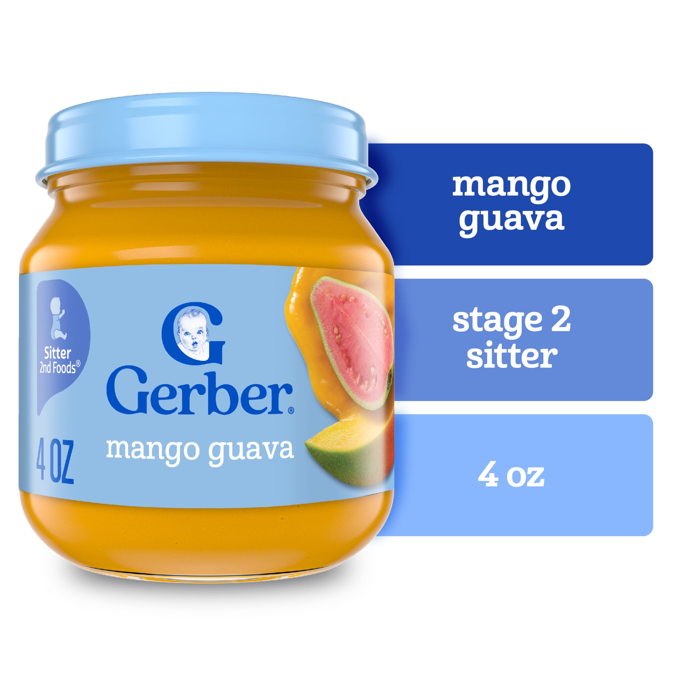 Gerber Stage 2 Baby Food, Mango Guava Fruit Puree, Non-GMO, 4 oz, Jar ...