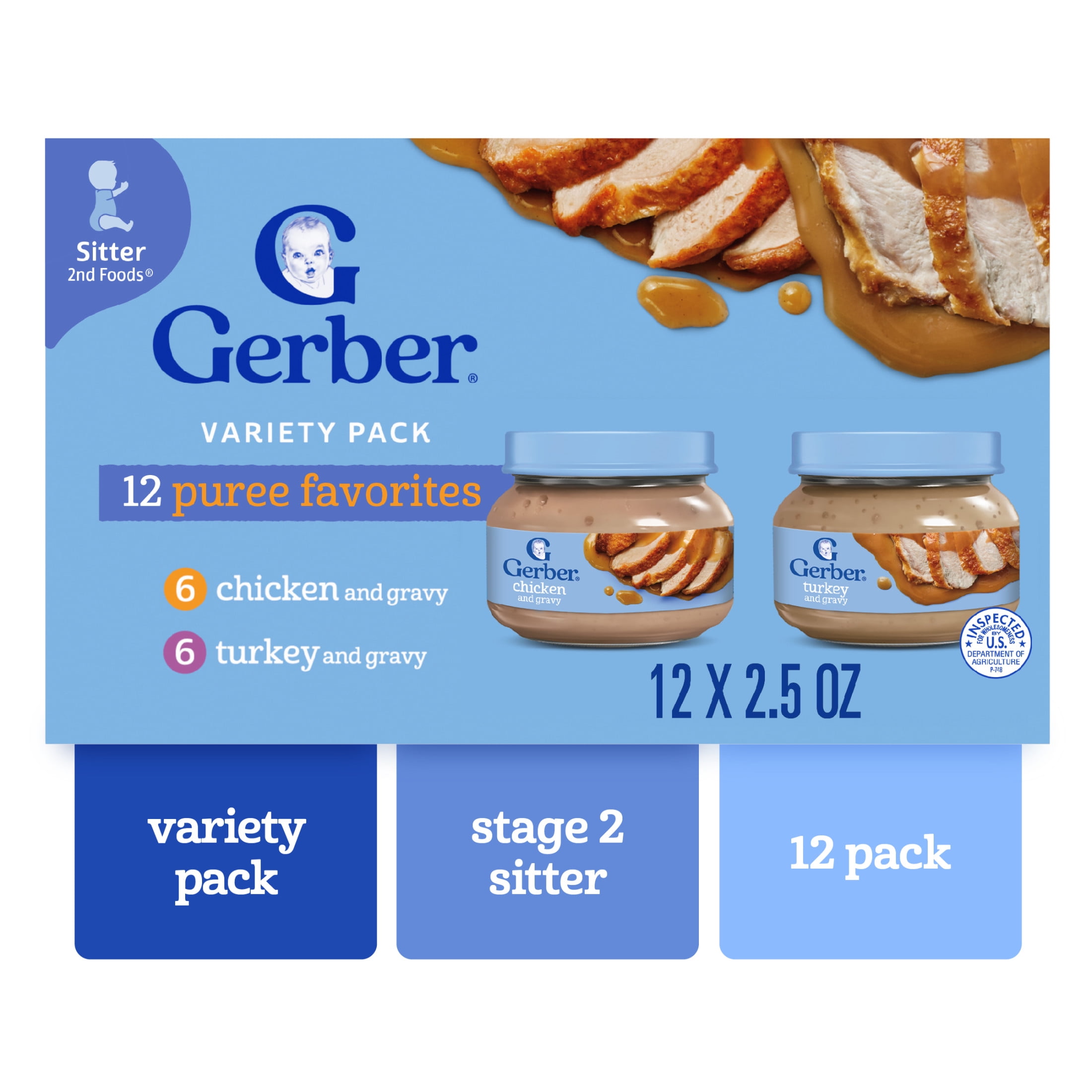 Gerber 2nd Foods Puree Favorites, Chicken and Turkey Baby Food Variety ...
