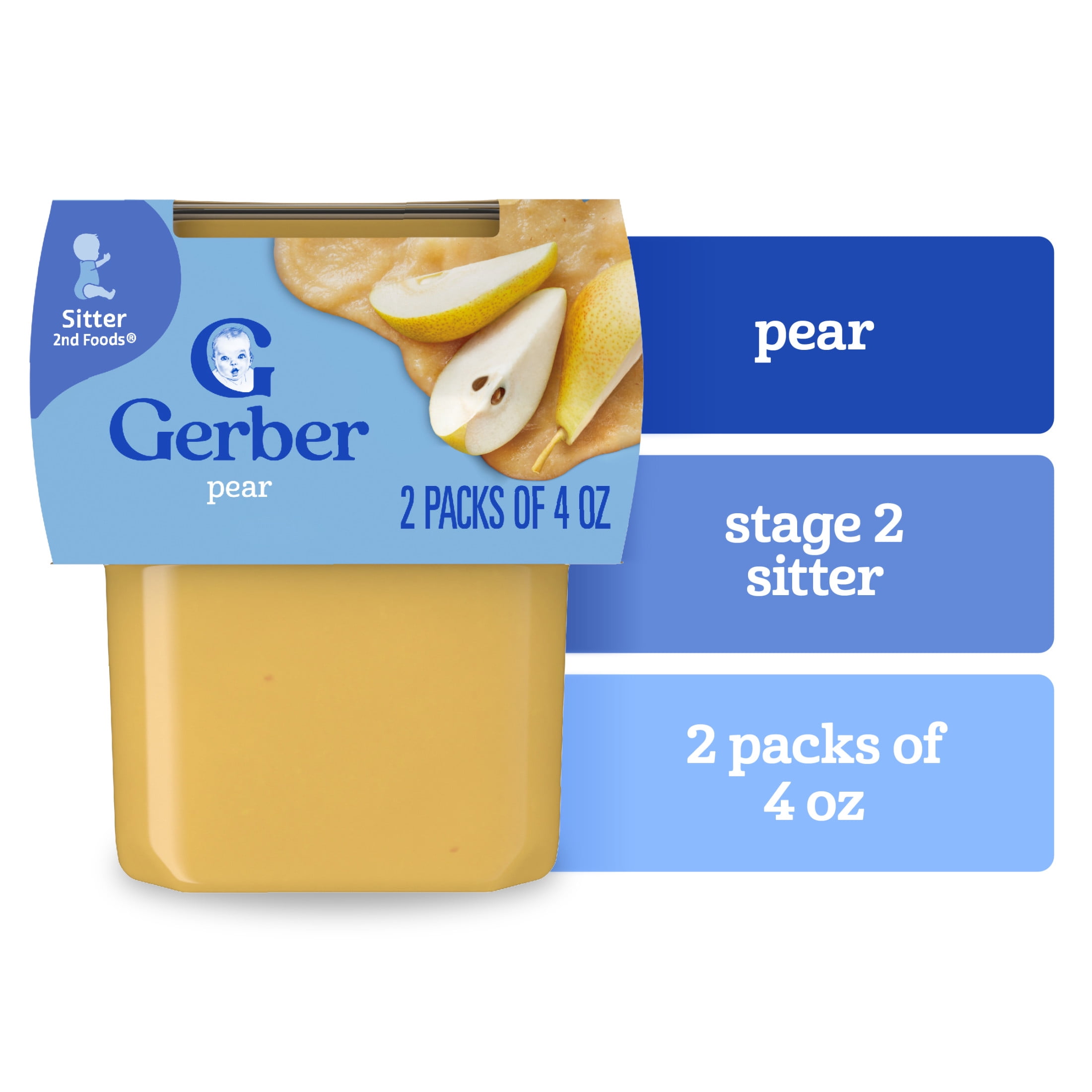 Gerber Pear Stage 2 Baby Food Puree Tubs 8 oz 2 Pack for Babies 6 ...