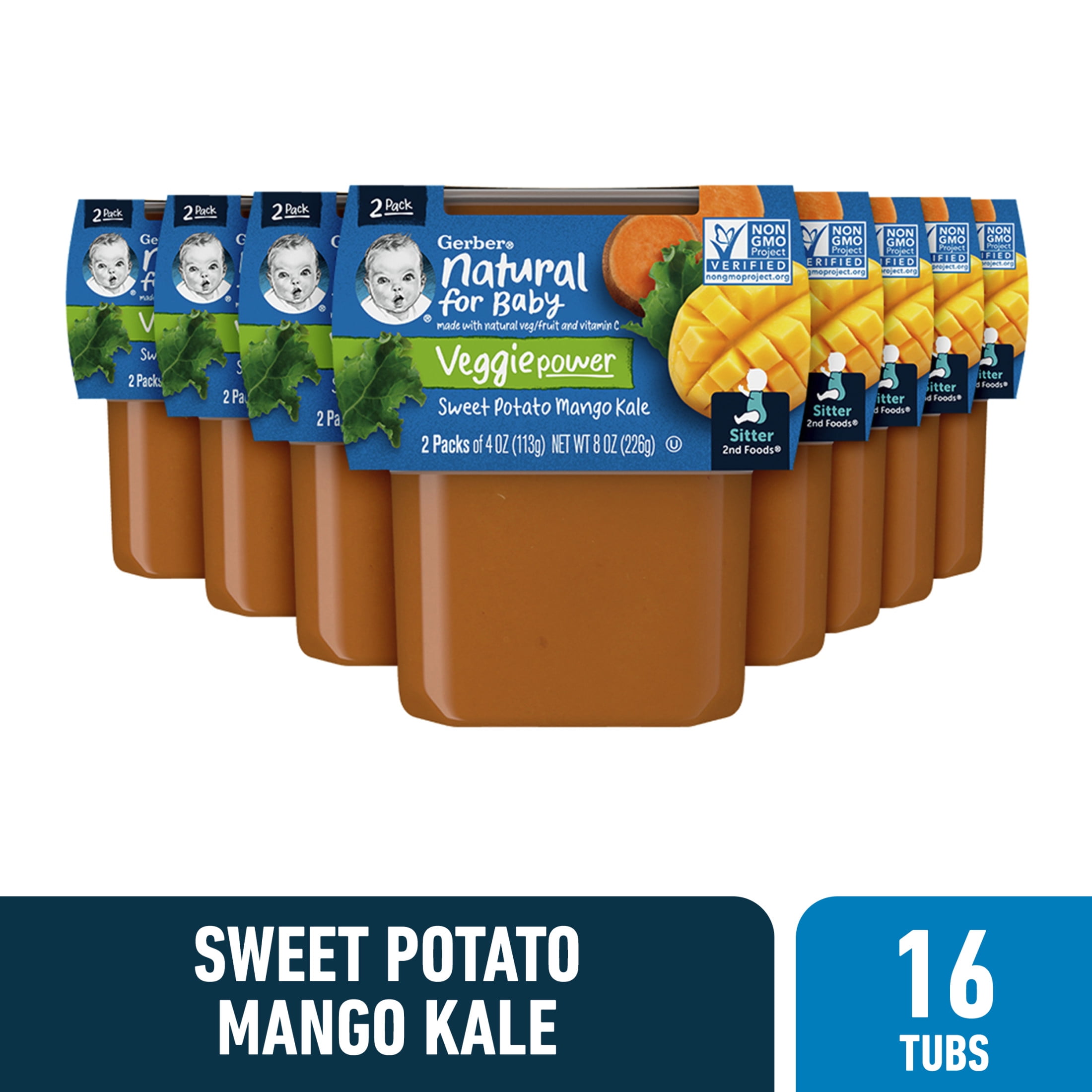 Gerber Stage 2 Baby Food, Sweet Potato Mango Kale, 4 oz Tubs (16 Pack ...
