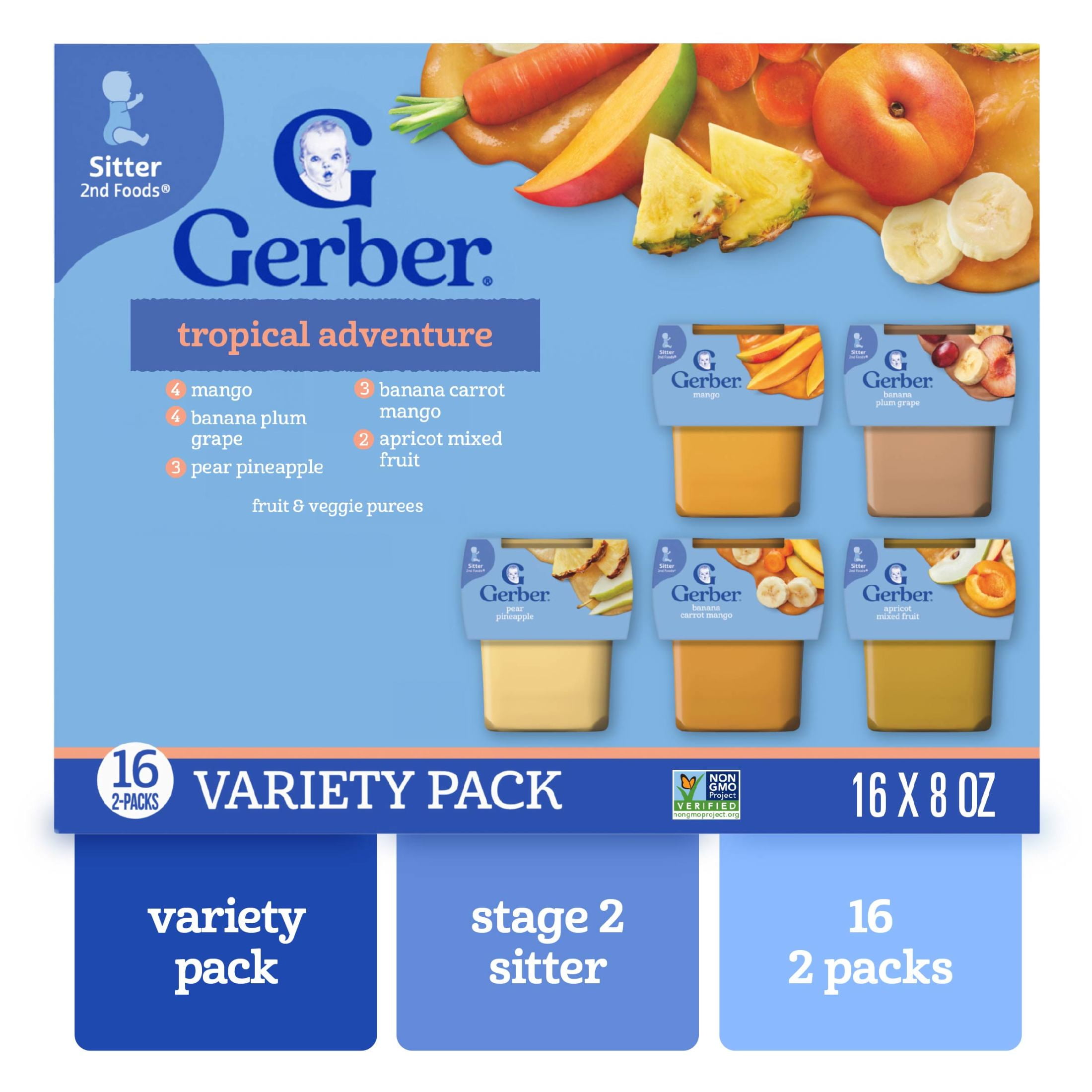 Gerber 2nd Foods Baby Food, Tropical Adventure Variety Pack, 2 oz Tubs ...