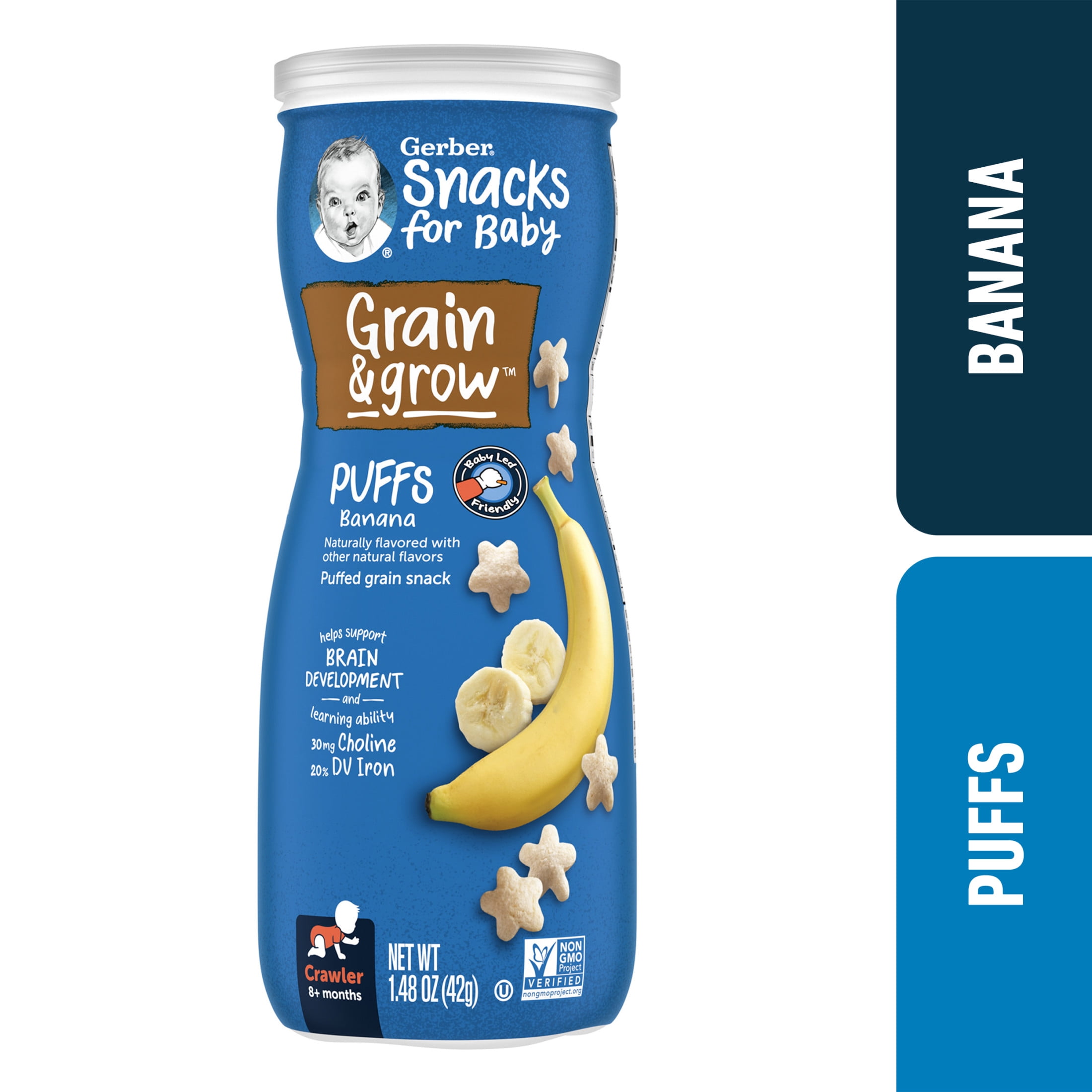 Brandclub - Gerber Stage 3 Baby Food, Banana Puffs, 1.48 oz Canister