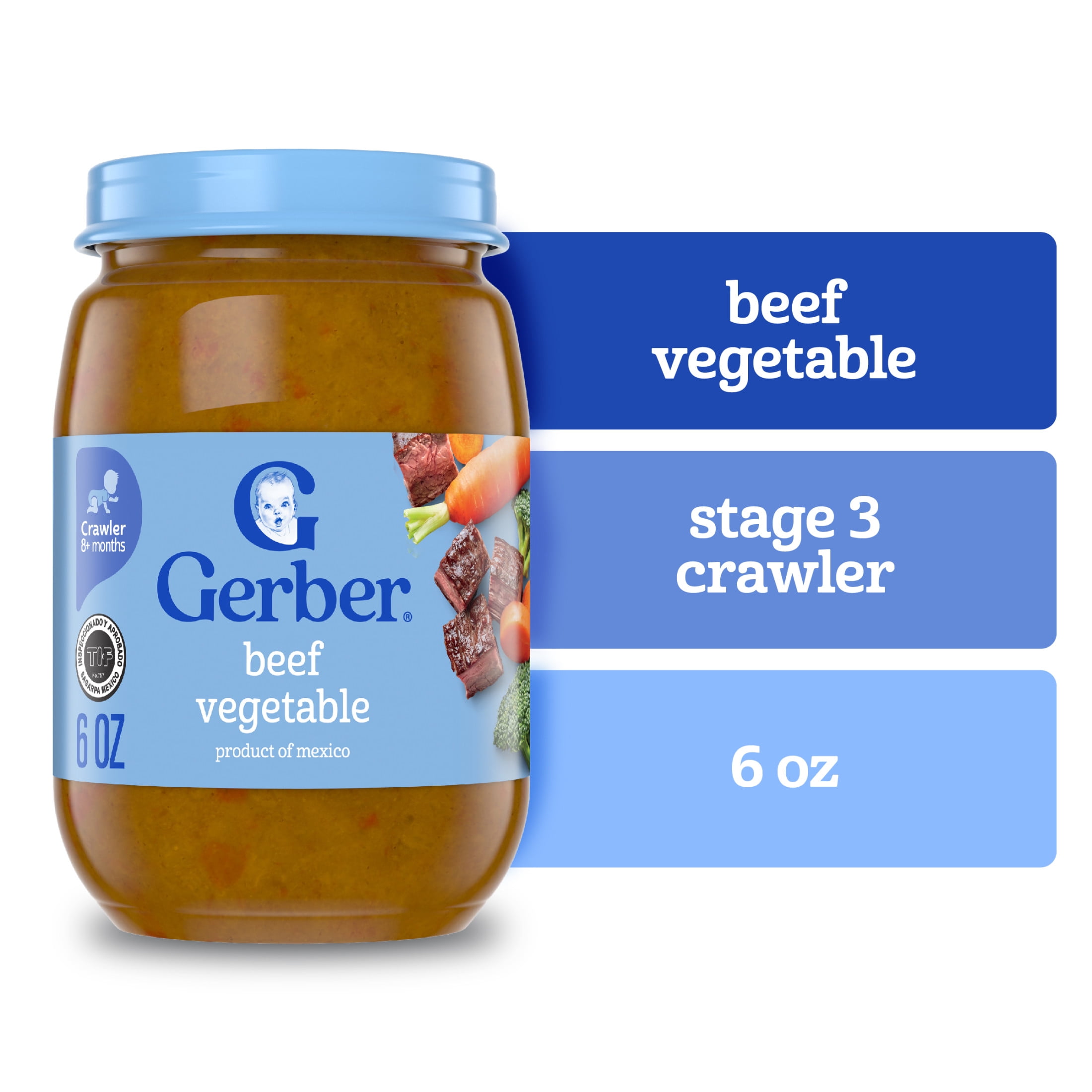 Gerber 3rd Foods Mealtime for Baby Baby Food, Beef Vegetable, 6 oz Jar ...