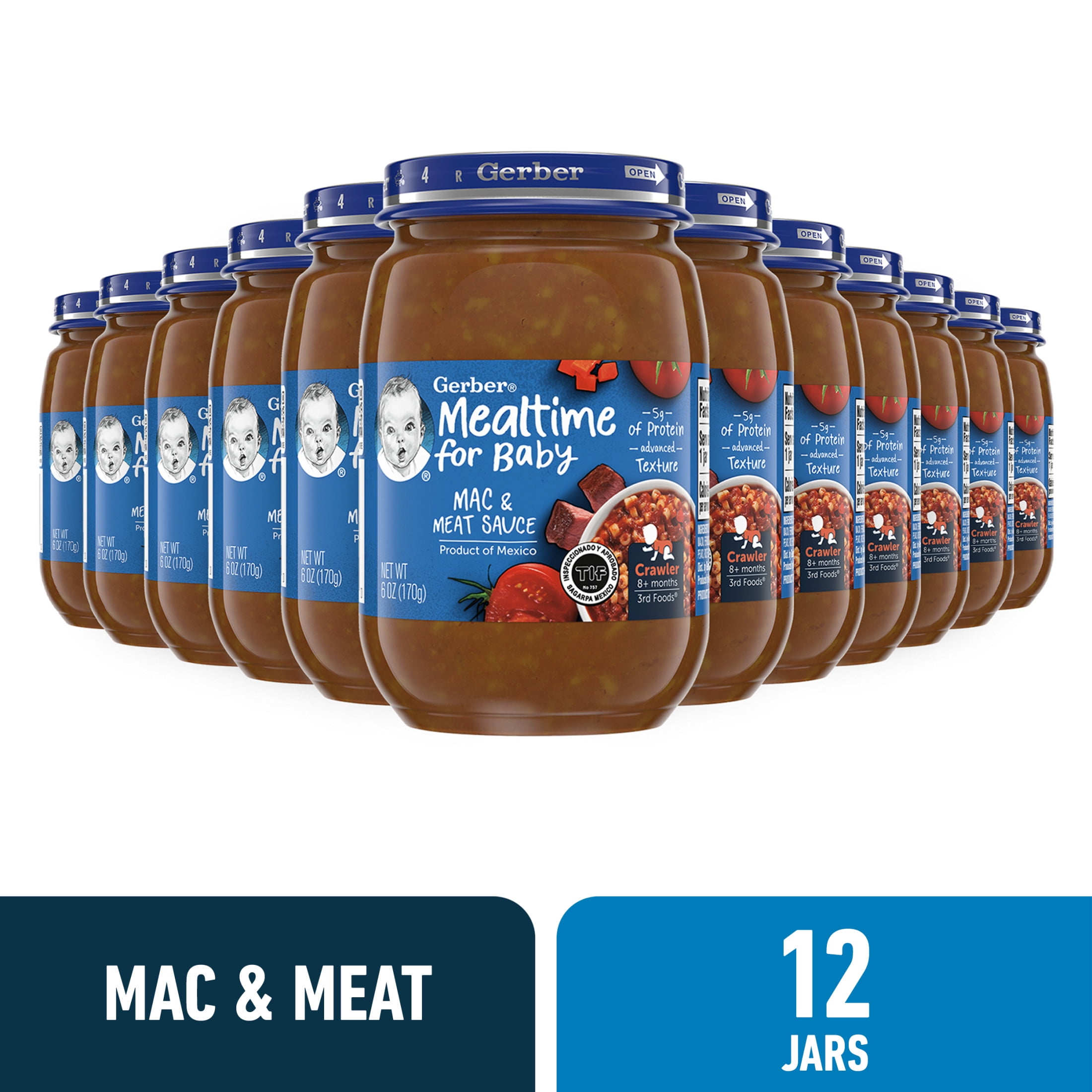 Gerber 3rd Foods Baby Food, Mac & Meat Sauce, 6 oz Jars (12 Pack ...