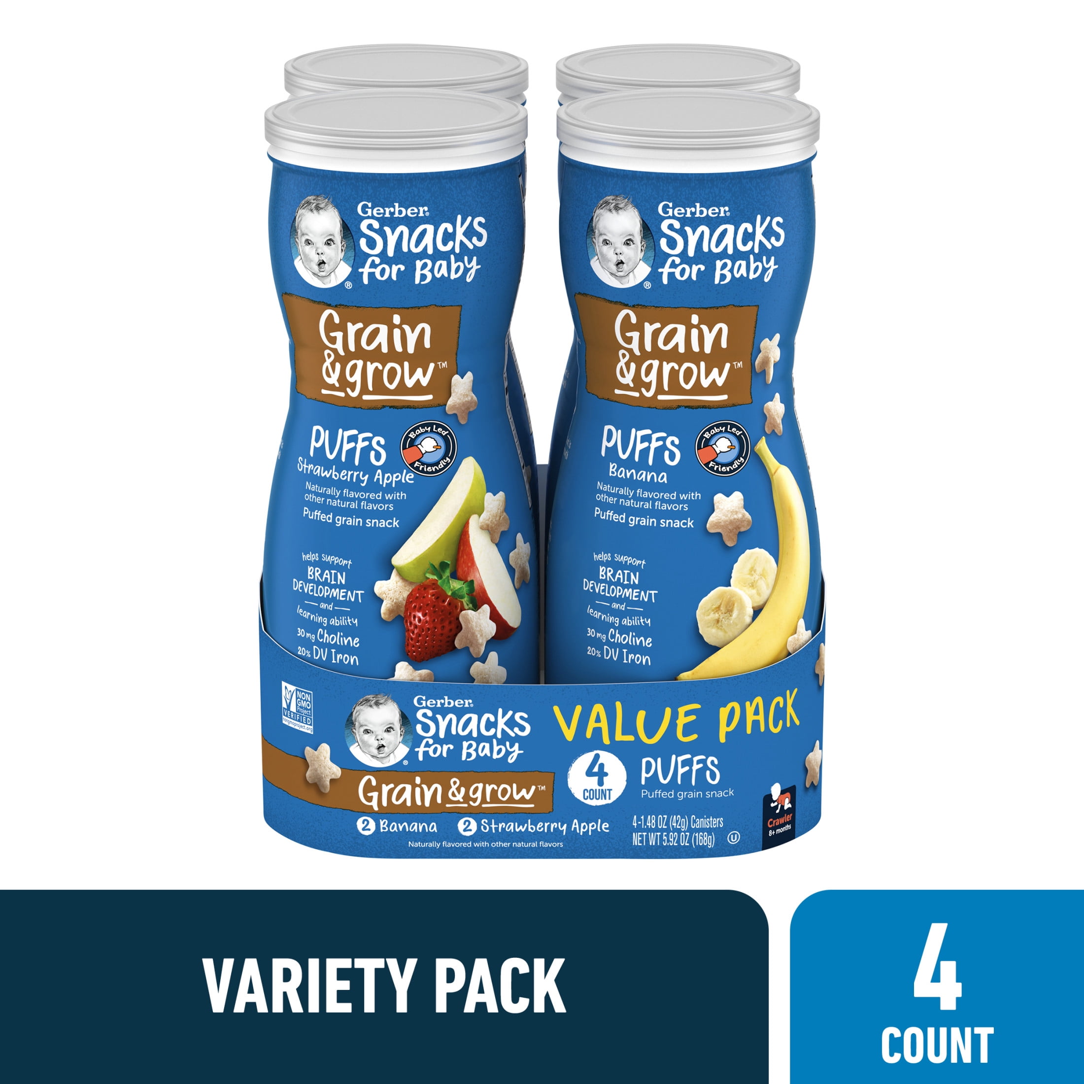 Gerber Stage 3 Baby Food Snacks, Banana and Apple Strawberry Variety ...