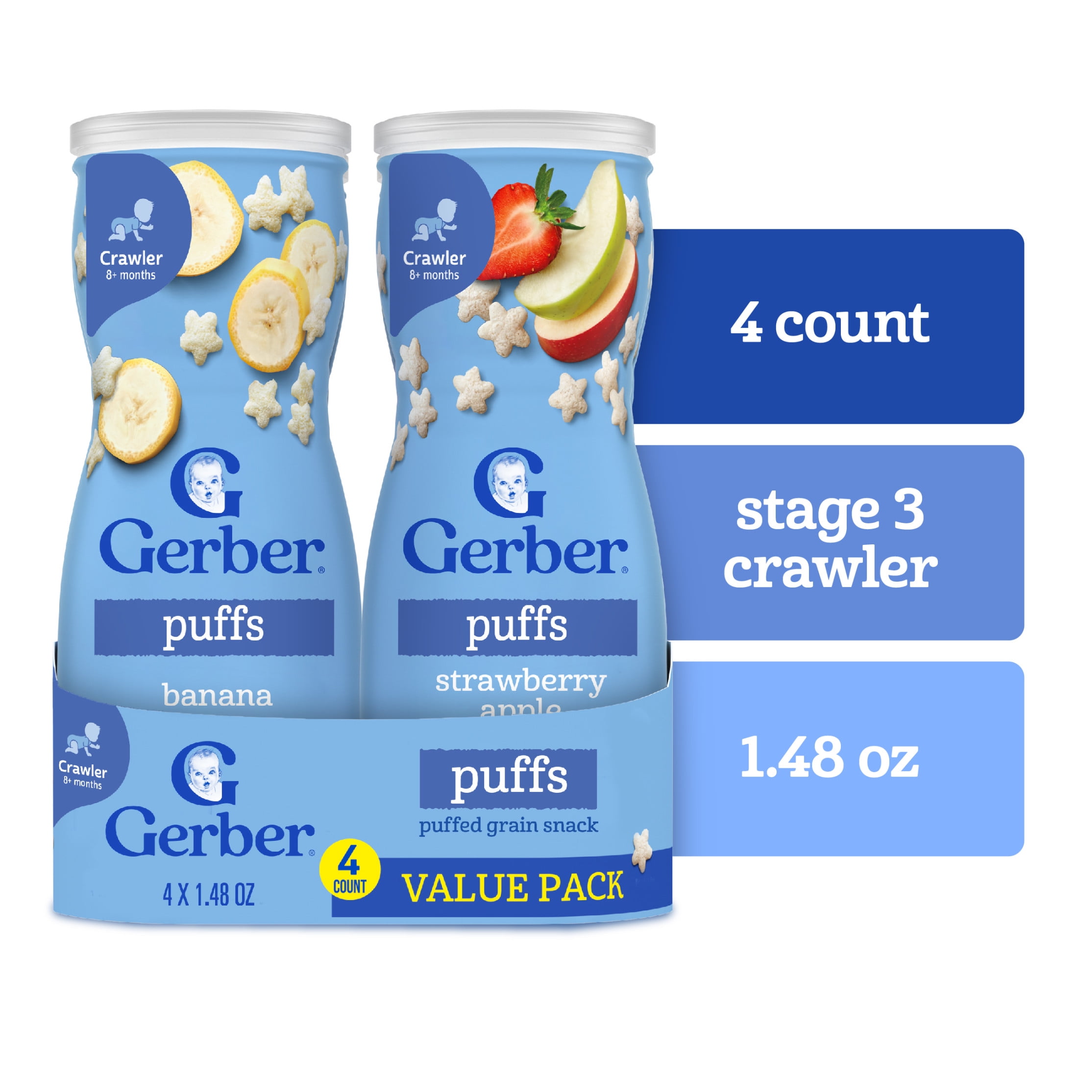 Gerber Stage 3 Baby Food Snacks, Banana and Apple Strawberry Variety ...