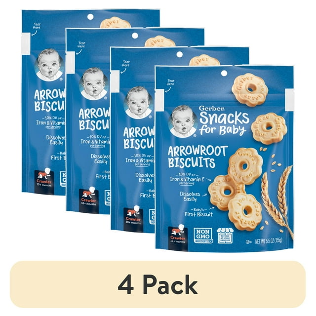(4 pack) Gerber Stage 3 Baby Snacks Arrowroot Cookie Biscuits, 5.5 oz ...