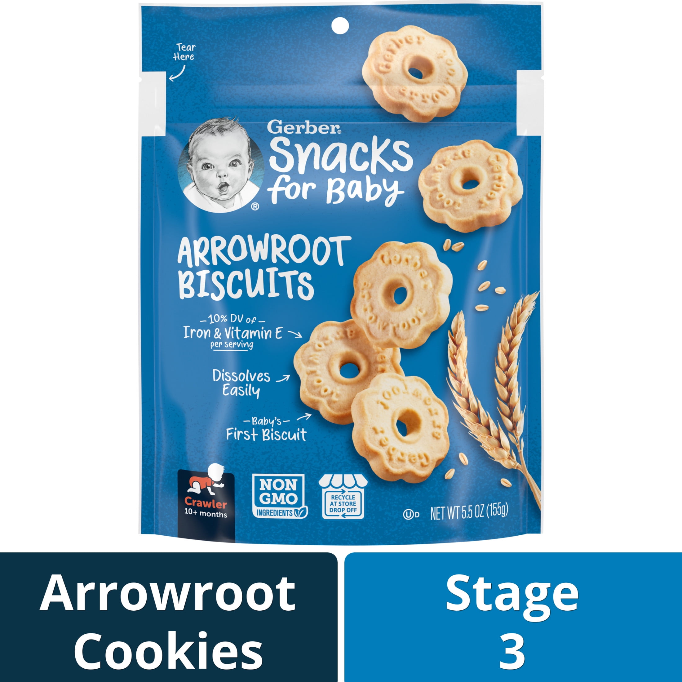 Gerber Stage 3 Baby Snacks Arrowroot Cookie Biscuits, 5.5 oz Bag ...