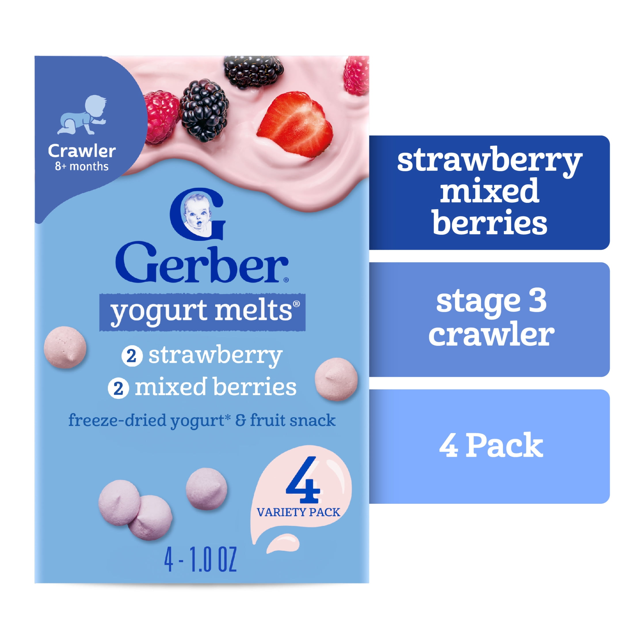 Gerber Baby Yogurt Melts, Strawberry and Mixed Berry Flavor Pack, 1 oz ...