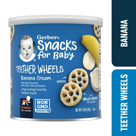 Gerber Snacks for Baby Teether Wheels, Banana Cream, 1.48 oz Canister ...