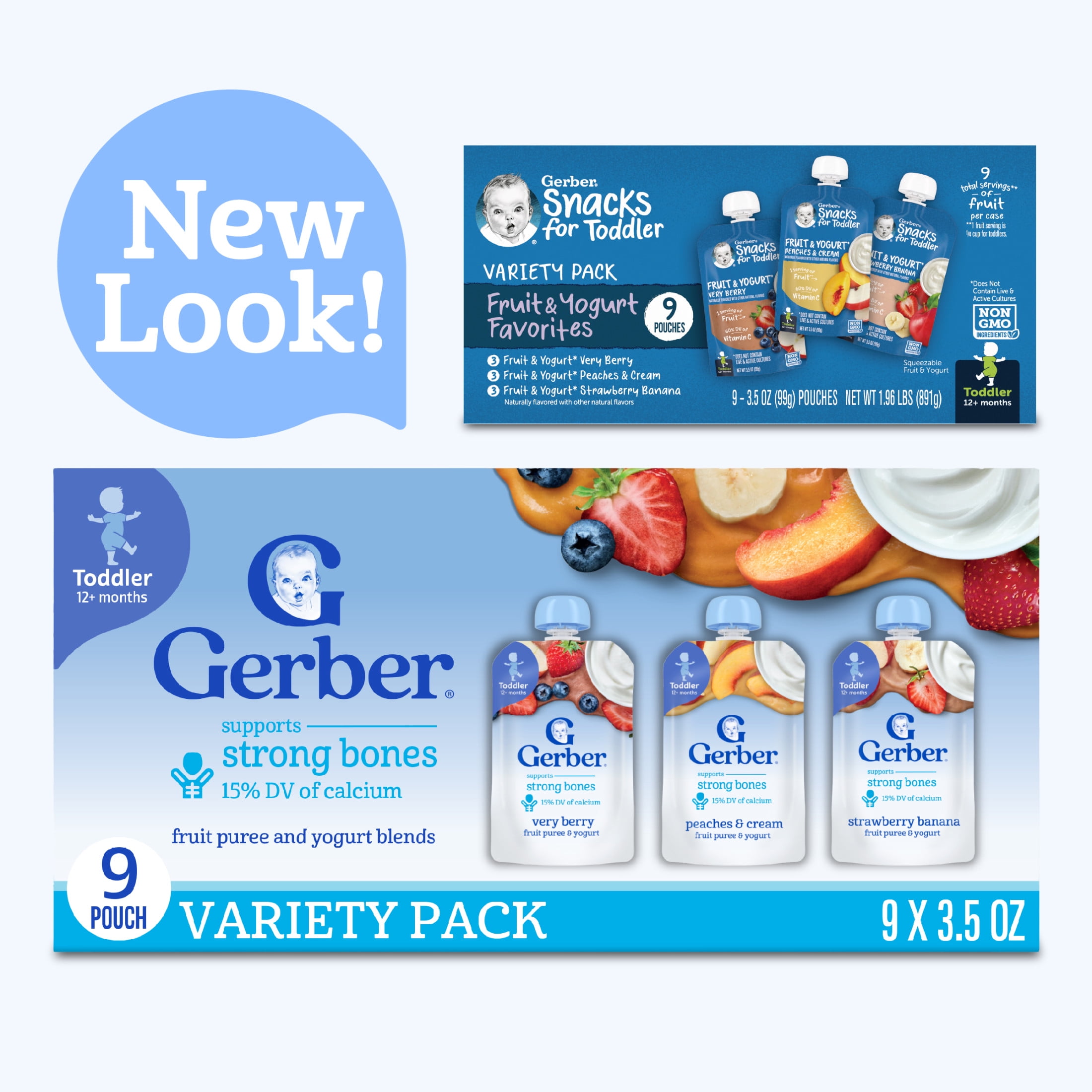 Gerber Fruit & Yogurt, Toddler Food Variety Pack, 3.5 oz Pouches (9 ...